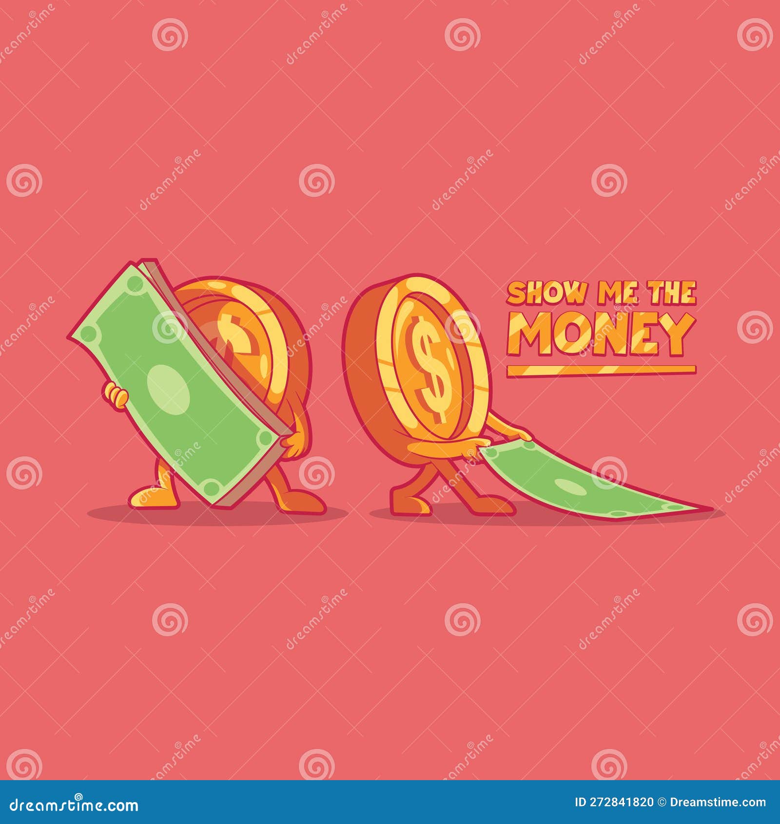 Coin Characters Holding and Pulling Money Bills Vector Illustration ...