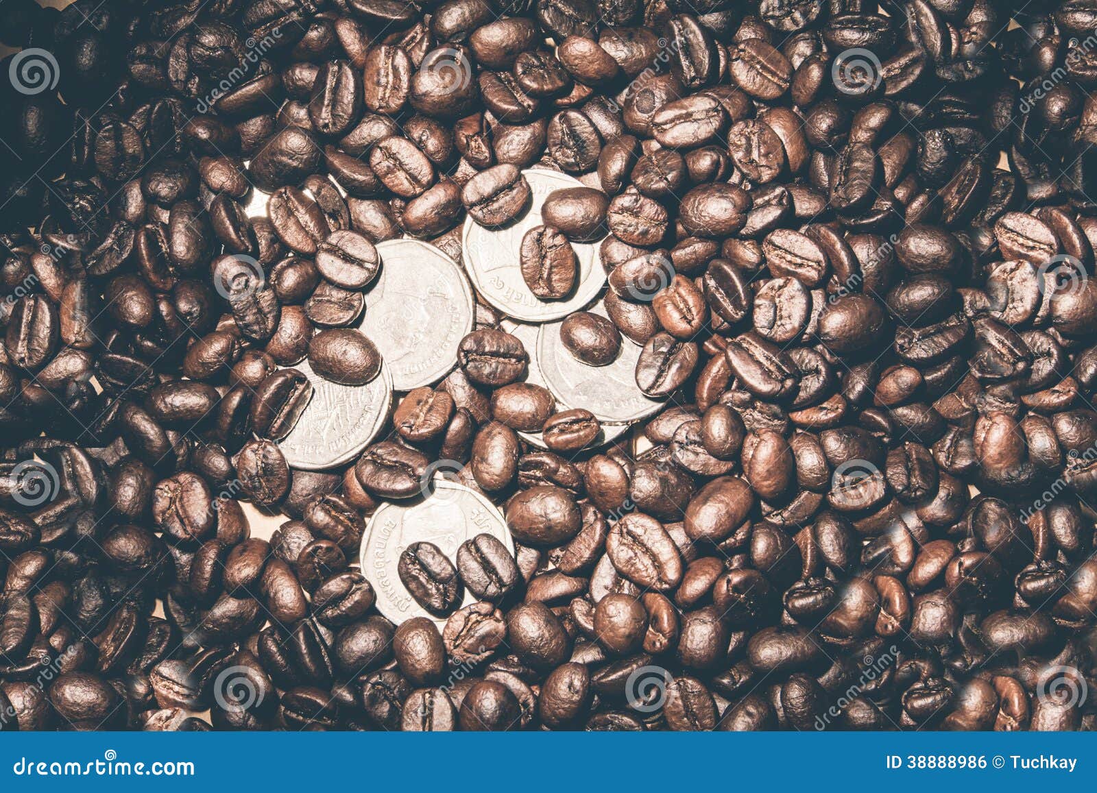 Coin on coffee beans stock photo. Image of drink, flavored - 38888986