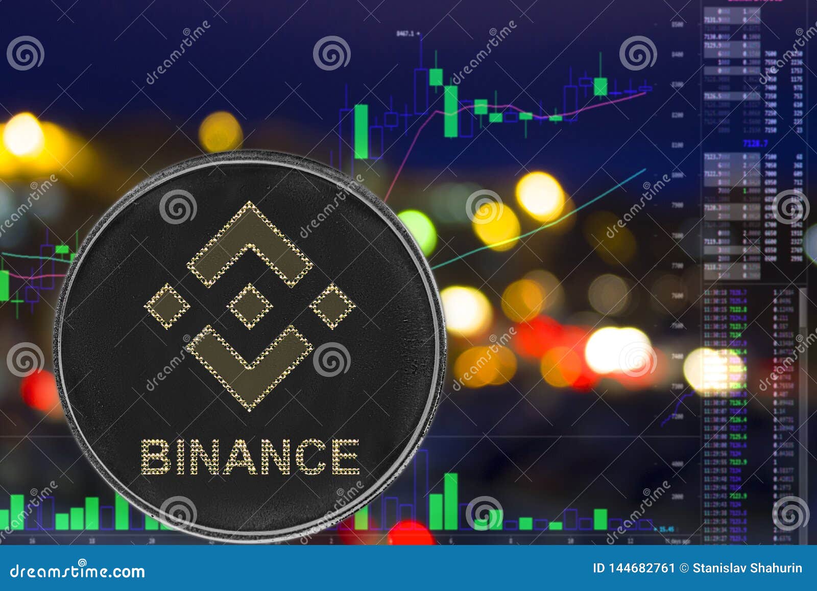 Coin Cryptocurrency Binance on Night City Background and Chart ...