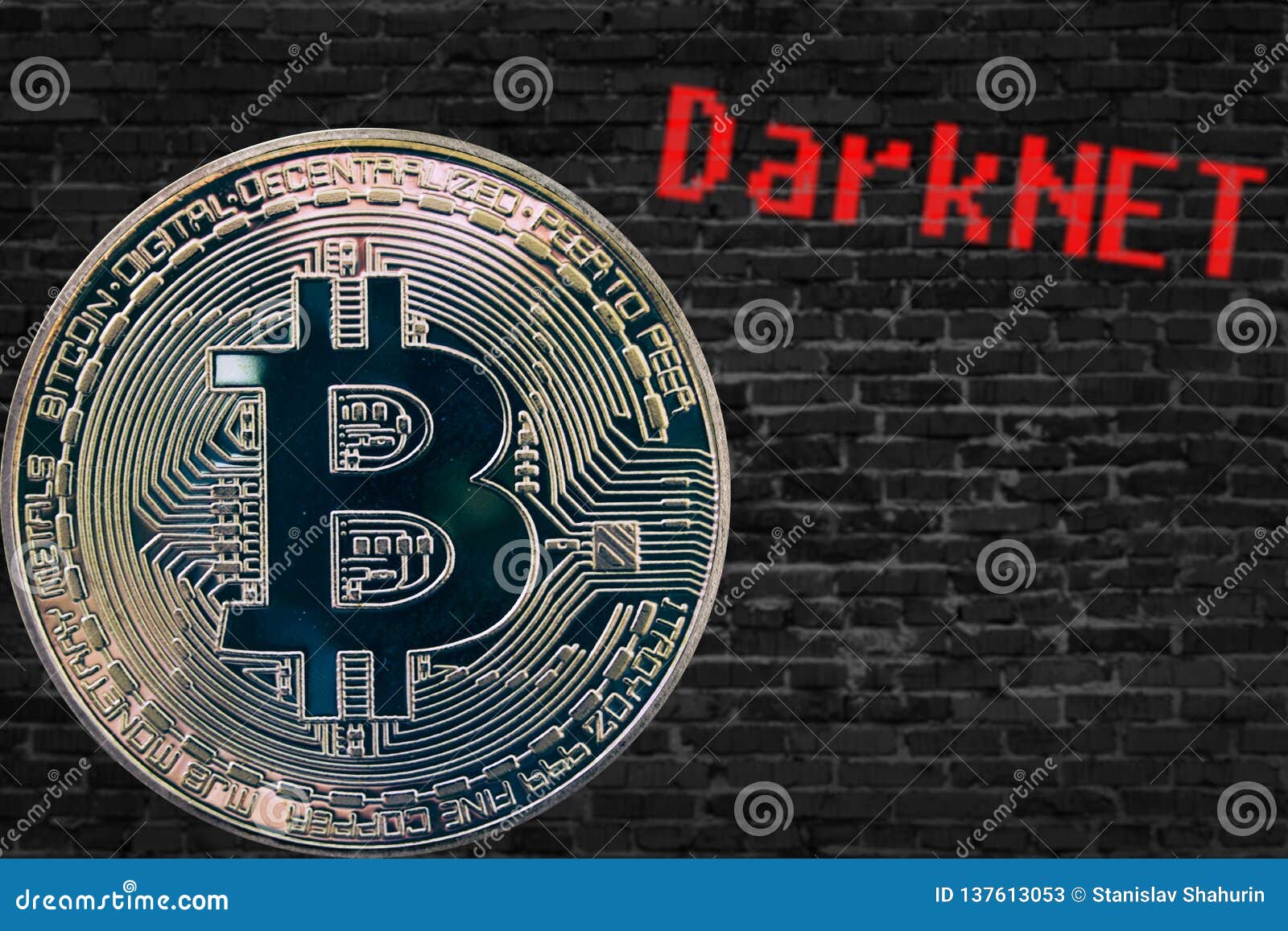 Coin Cryptocurrency Bitcoin Btc and Black Bricks Wall Darknet. Stock ...