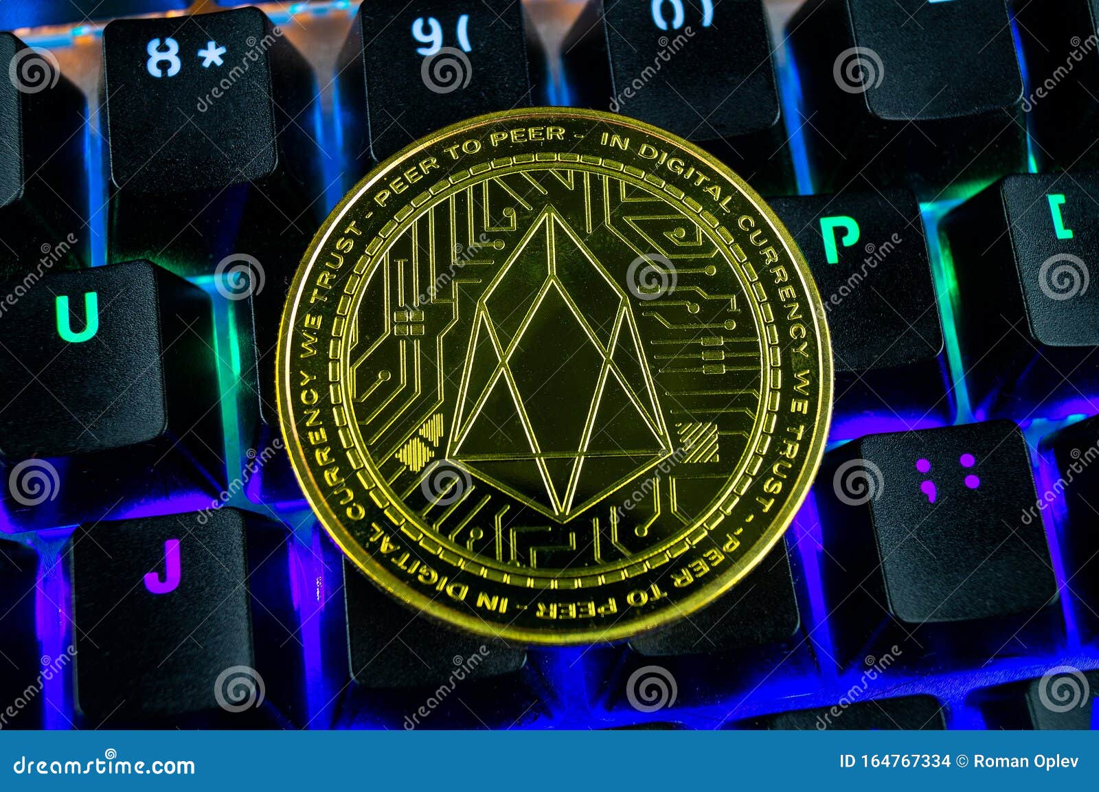 Coin Cryptocurrency Eos Close-up of the Colour-coded Keyboard Editorial ...