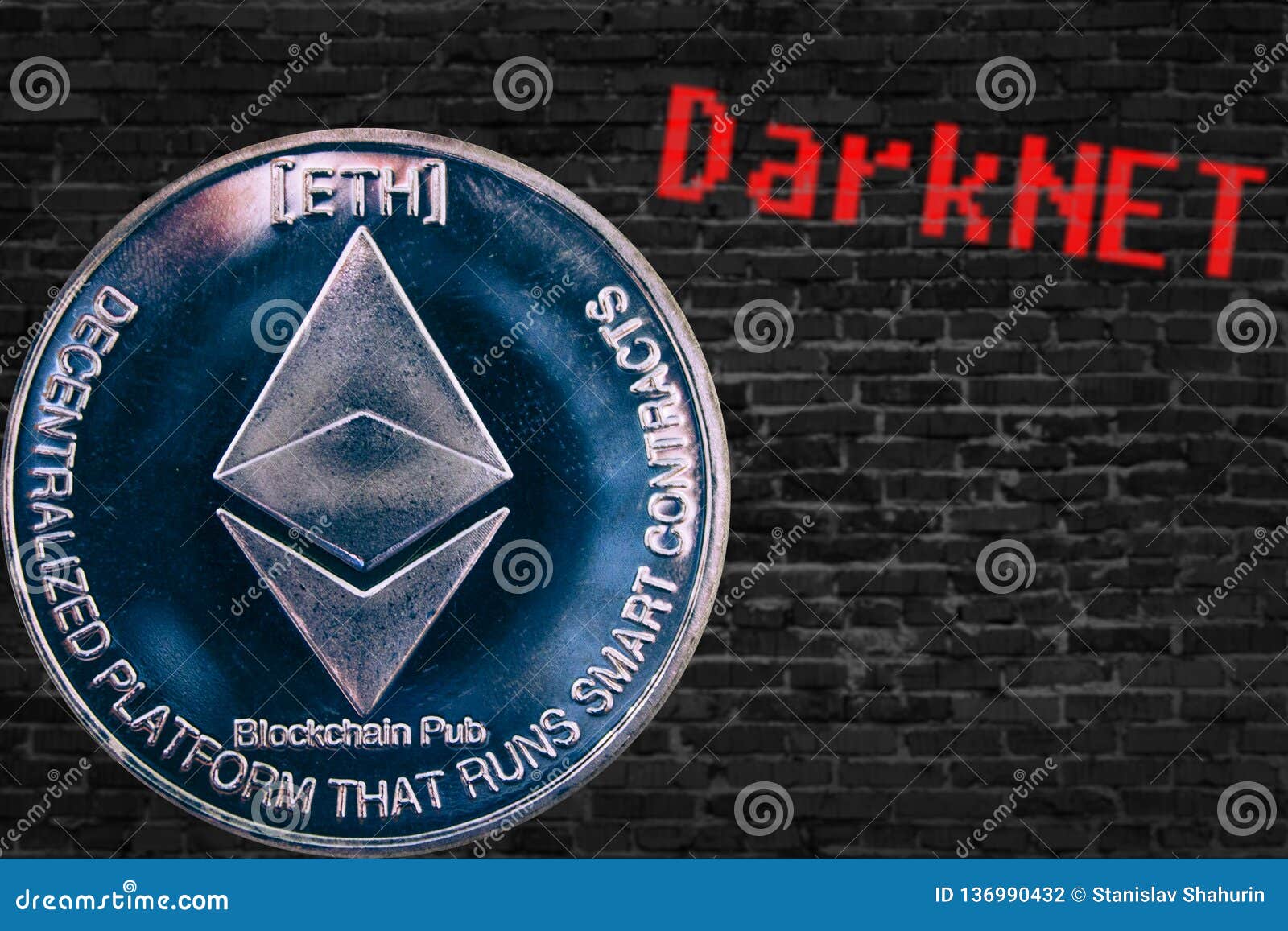 Coin Cryptocurrency Ethereum ETH and Black Bricks Wall Darknet ...