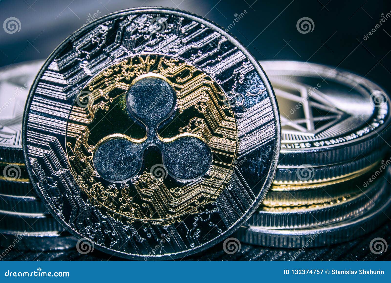 Coin Cryptocurrency XRP On The Background Of A Stack Of Coins. Stock ... Coin Cryptocurrency XRP On The Background Of A Stack Of Coins. Stock ...