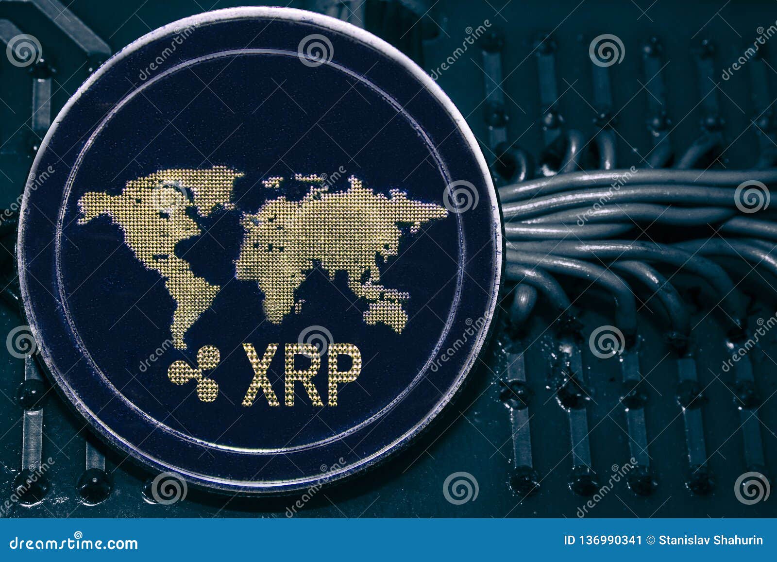 Coin Cryptocurrency XRP on the Background of Wires and Circuits ...