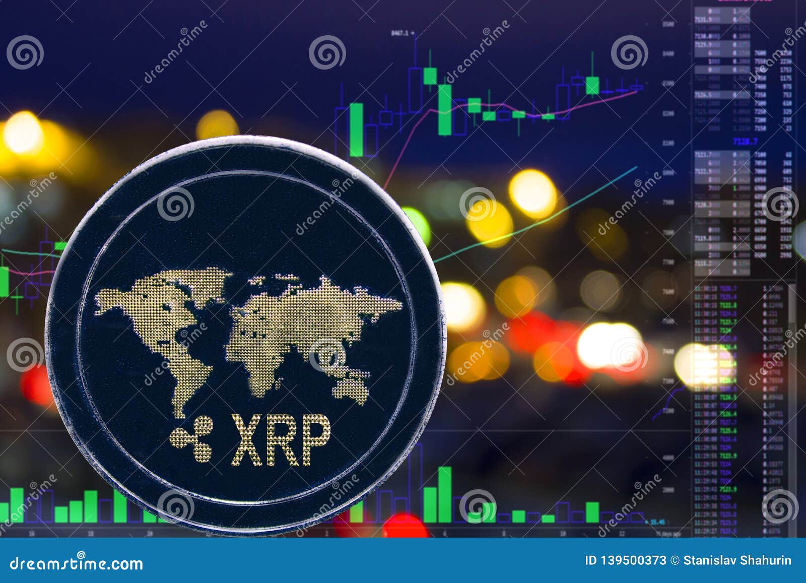 Coin Cryptocurrency XRP on Night City Background and Chart. Stock ... Coin Cryptocurrency XRP on Night City Background and Chart. Stock ...