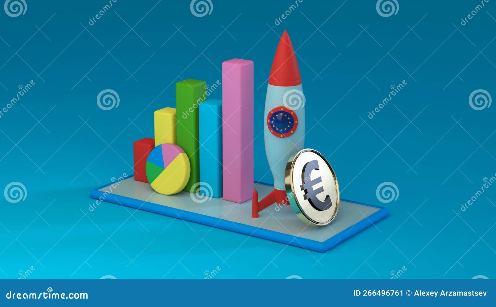 Coin with a Euro Symbol is Leaning Against a Rocket Ready To Launch on ...