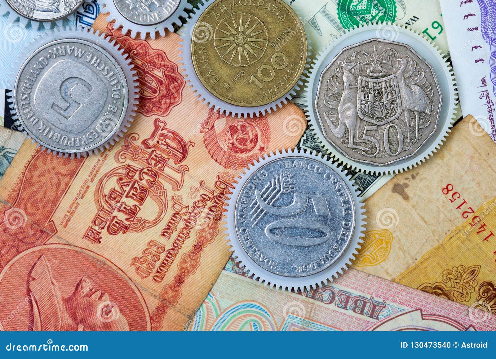 Coin Gear on the Background of Banknotes Stock Photo - Image of bank ...