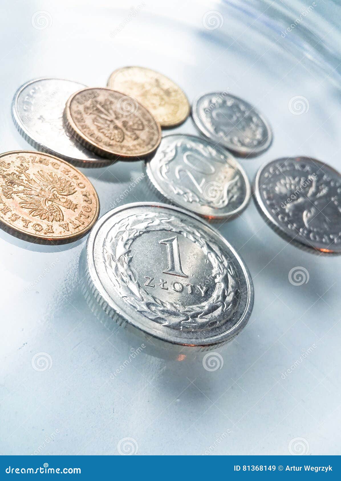 Coin in the glass surface stock image. Image of polish - 81368149