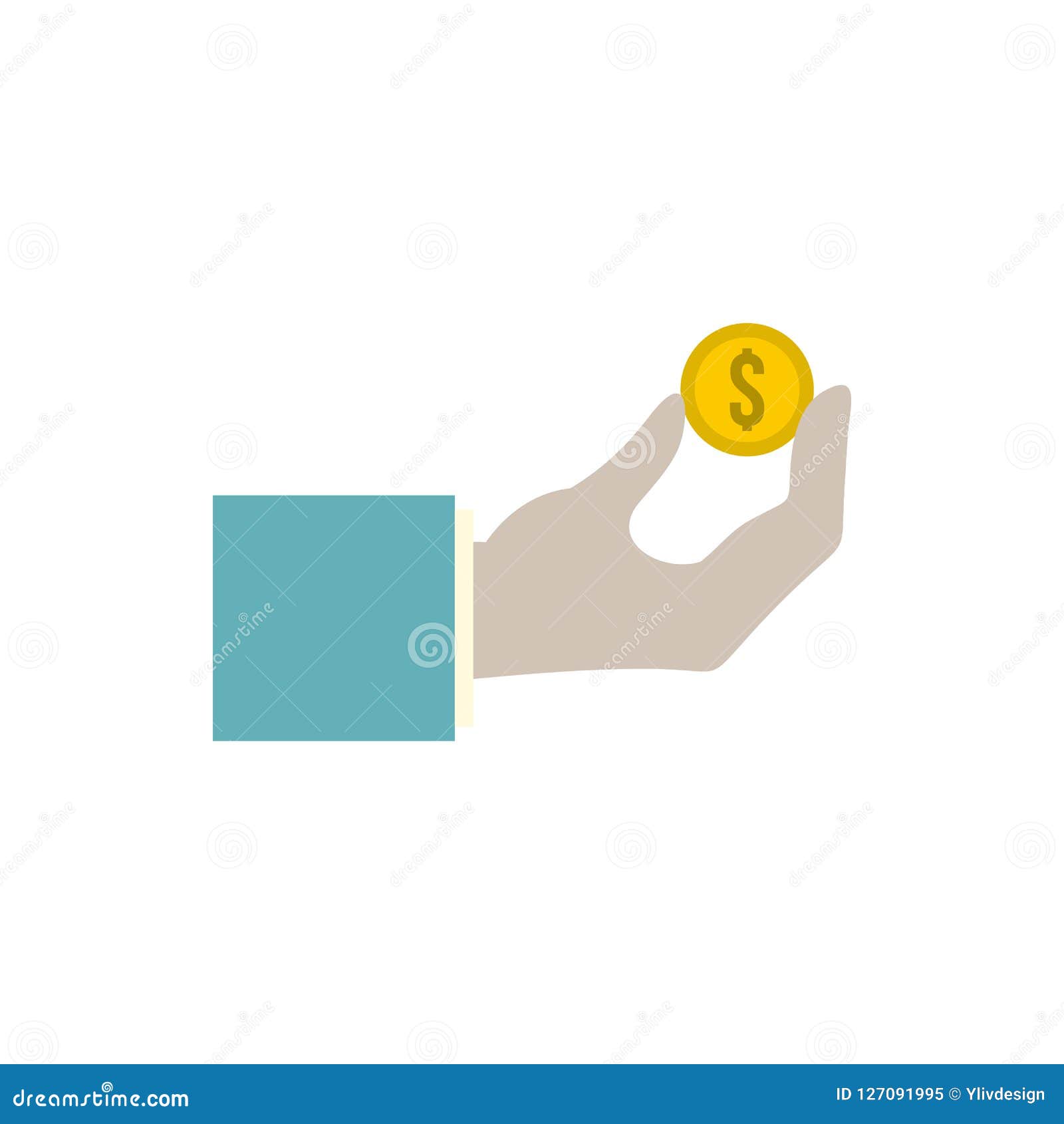 Coin in Hand Icon, Flat Style Stock Illustration - Illustration of ...