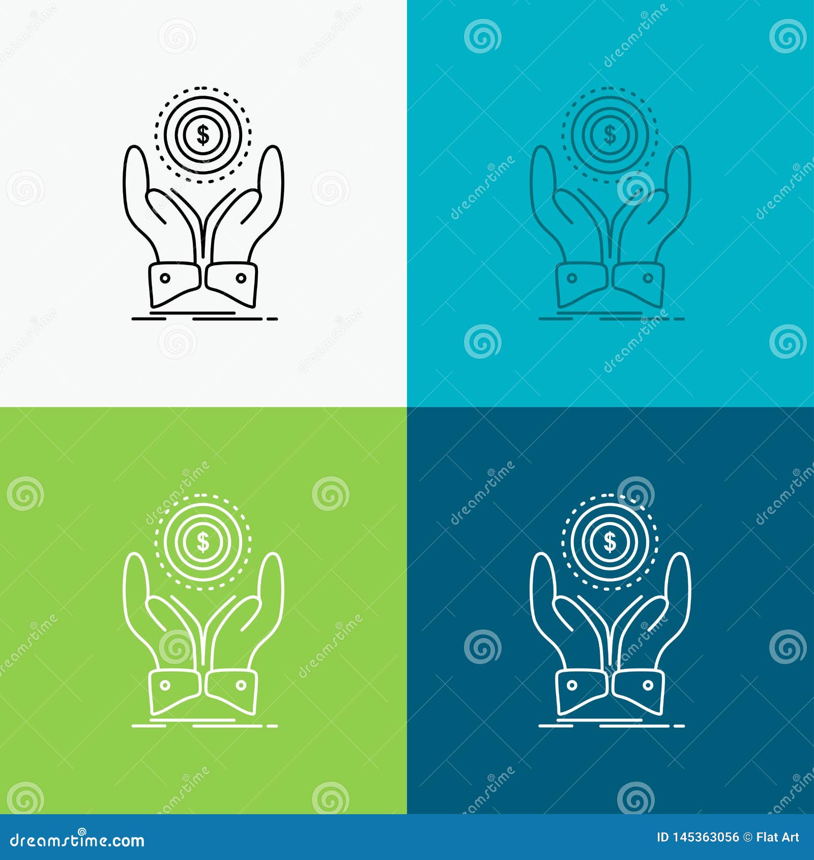 Coin, Hand, Stack, Dollar, Income Icon Over Various Background. Line ...