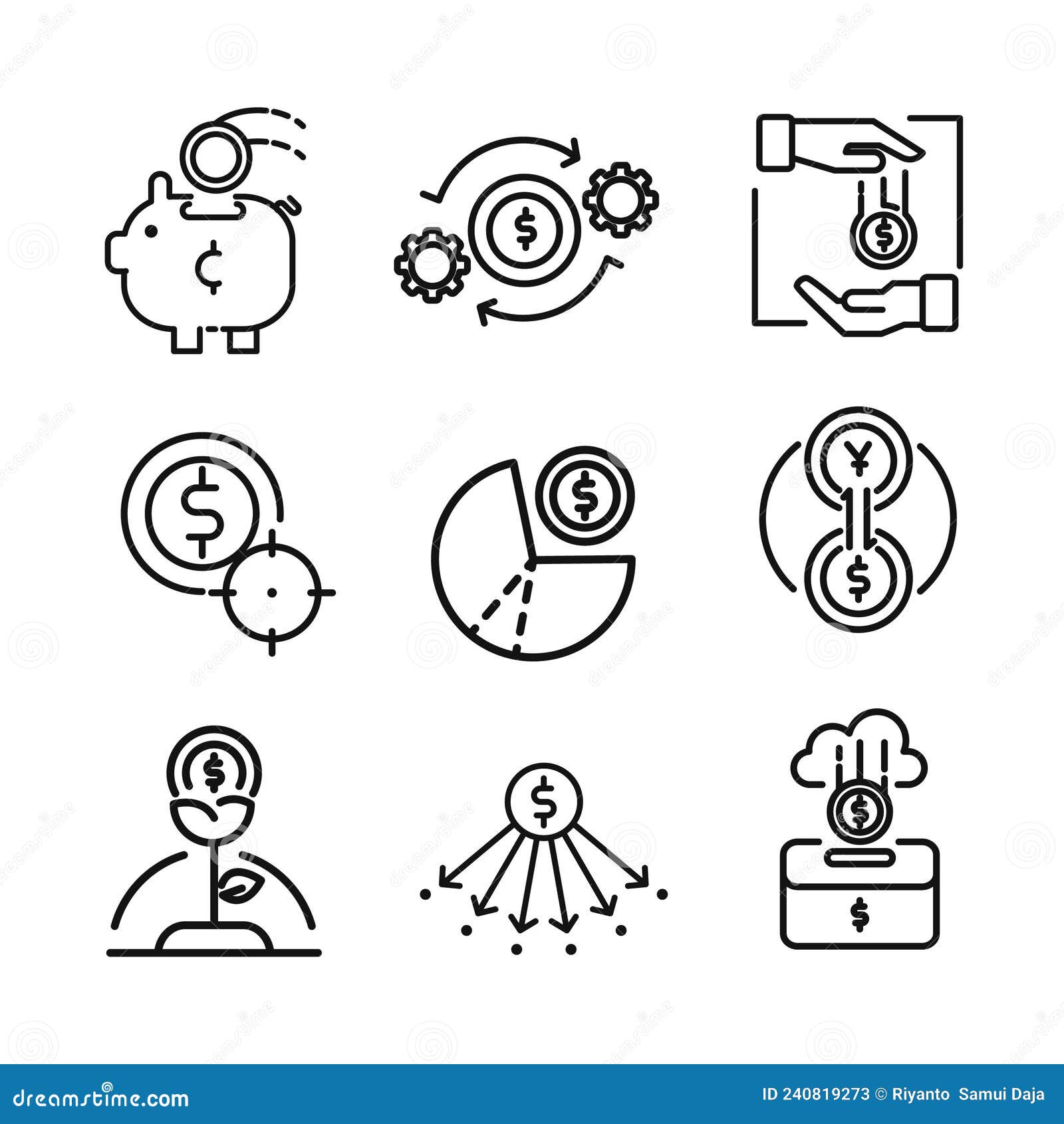 Coin Icon Set Black and White Illustration Stock Vector - Illustration ...