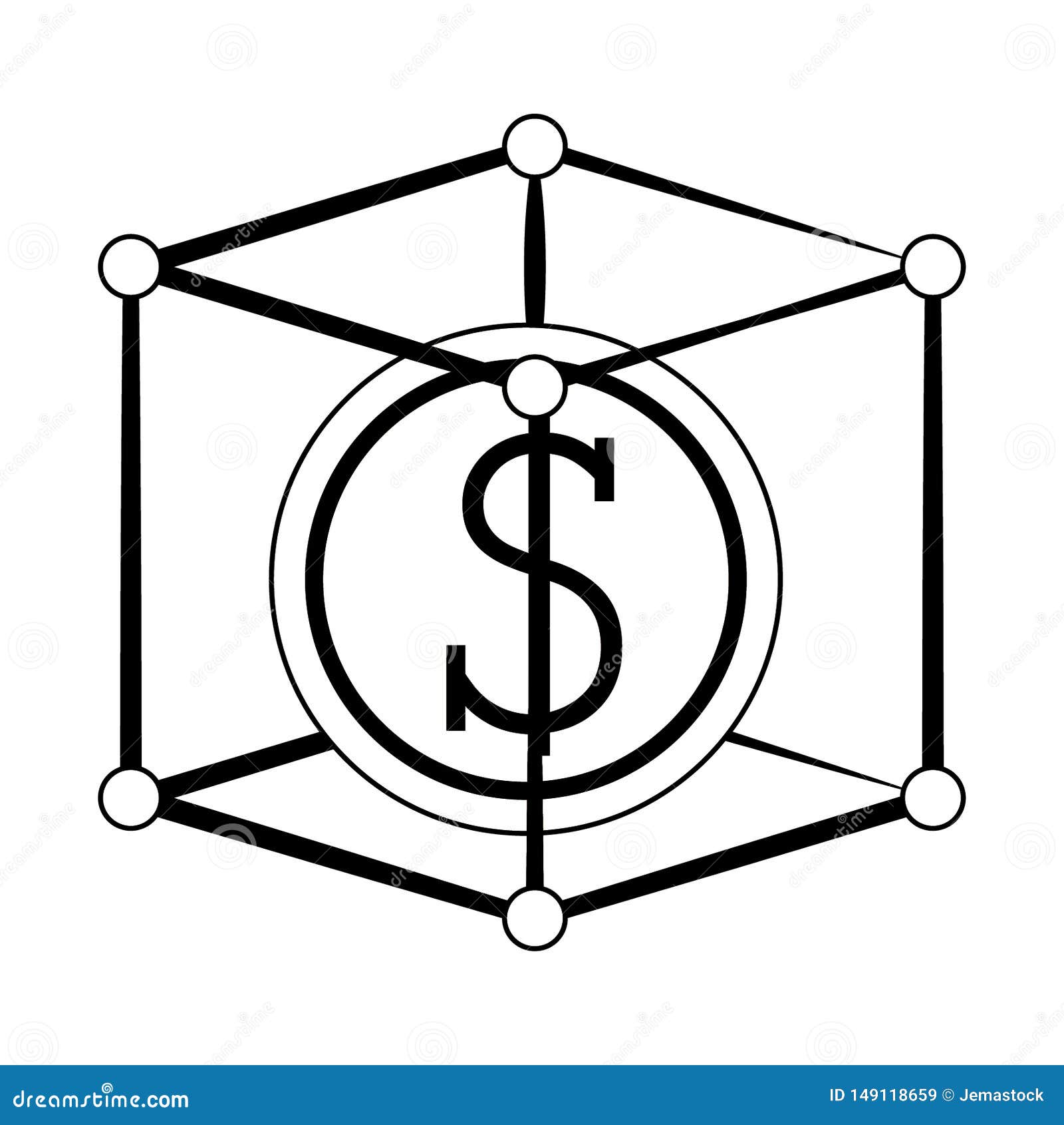 Coin Inside Cube Symbol Isolated in Black and White Stock Vector ...