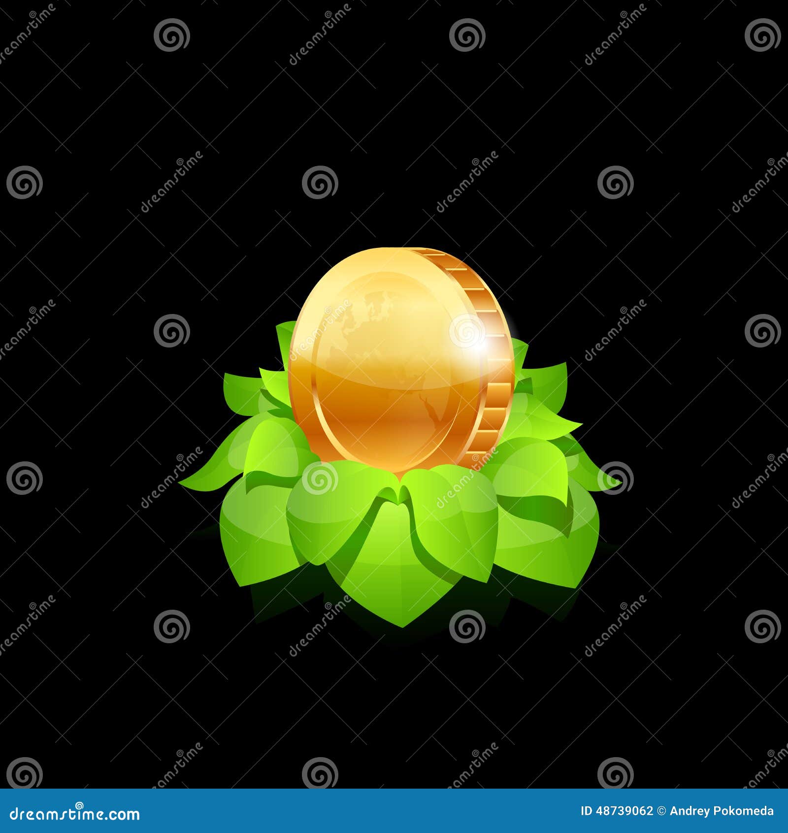 Coin with leafs. Vector stock vector. Illustration of investment - 48739062