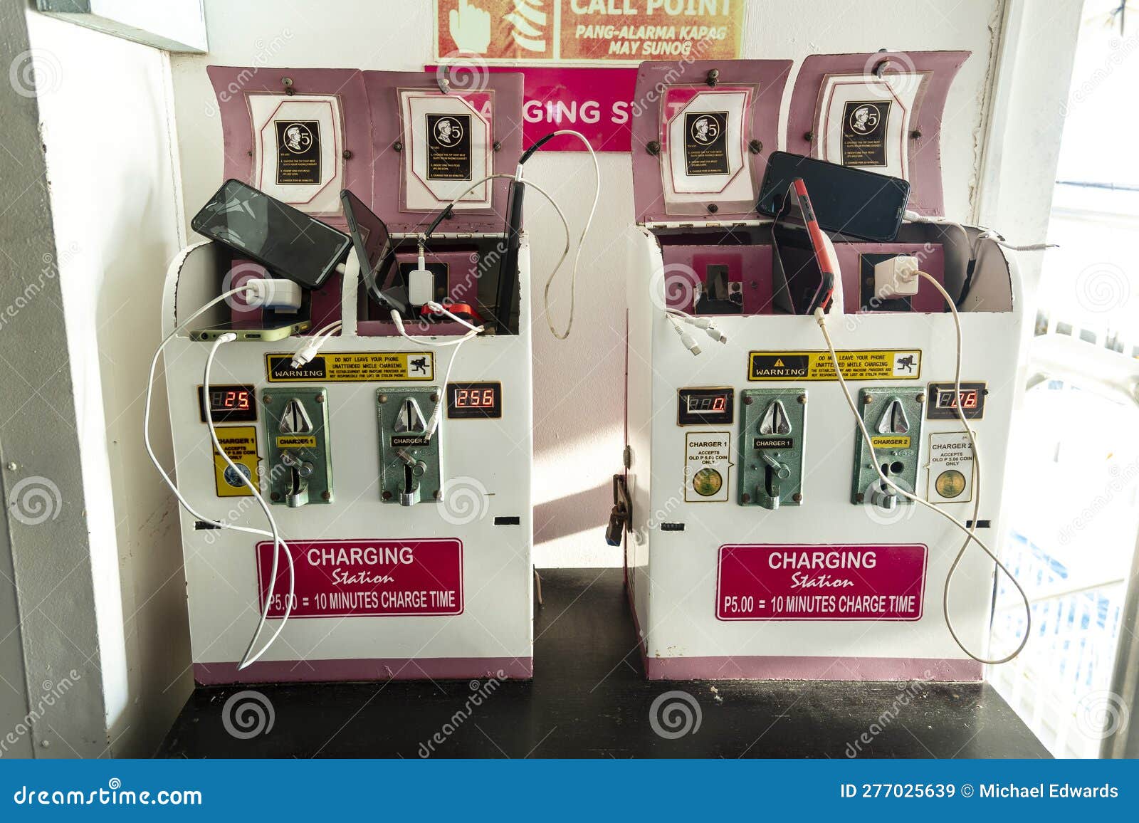 A Coin Operated Cellphone Charging Station with Timer Installed at a ...
