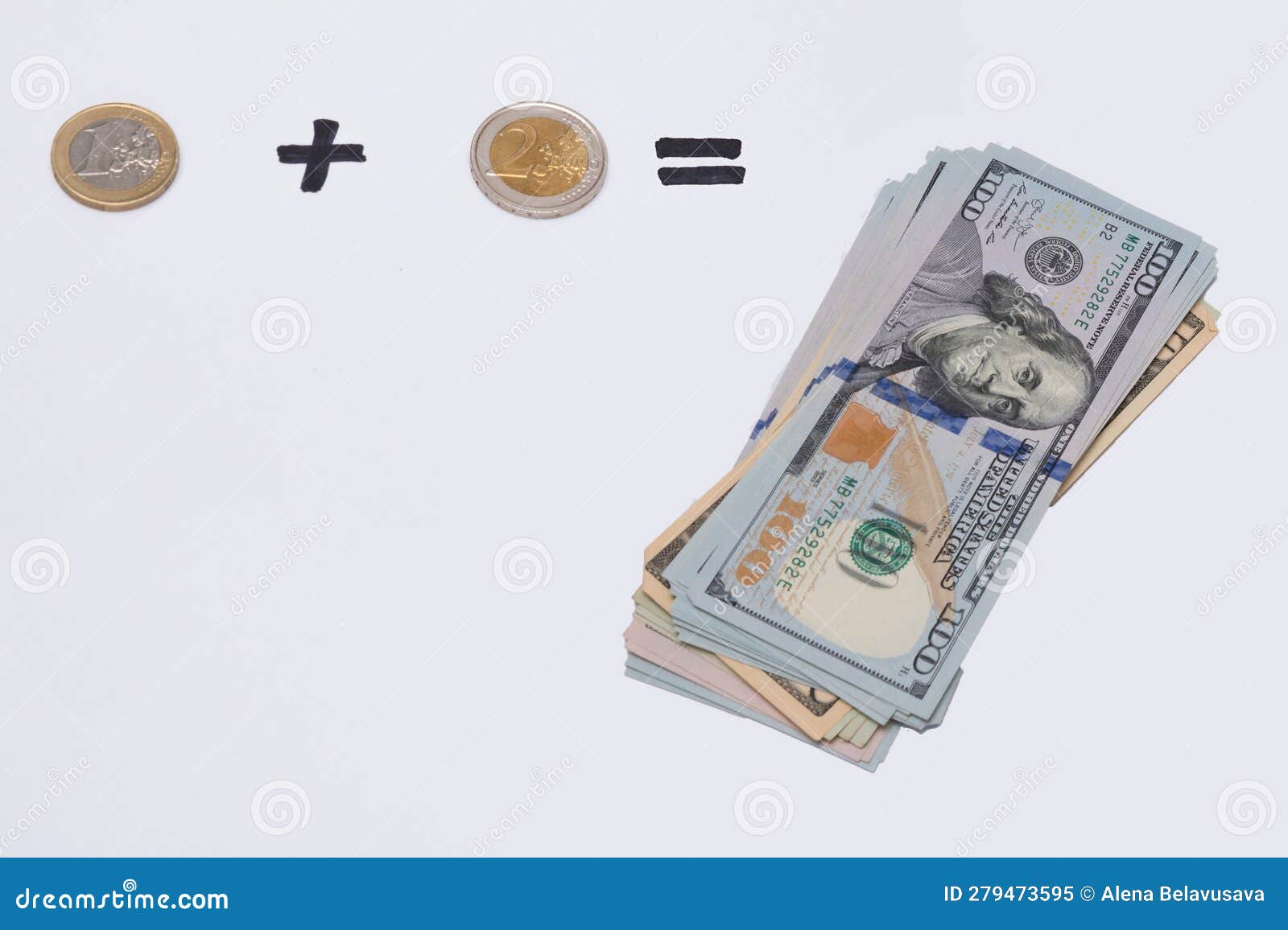 Euro Coins Equal To Stack of Dollar Bills Stock Image - Image of ...