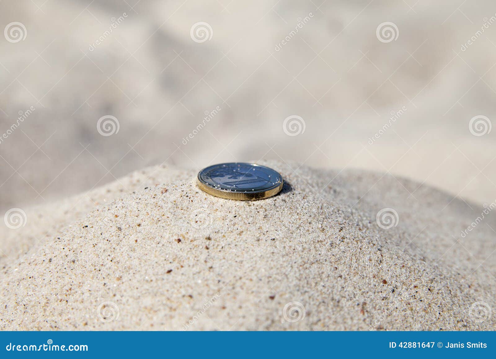 Coin in sand. stock image. Image of summer, business - 42881647