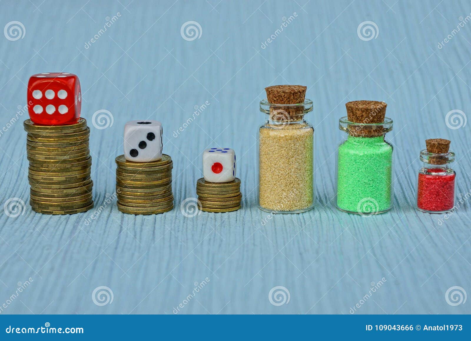 Coin Slides with Game Blocks on the Table Stock Photo - Image of bones ...