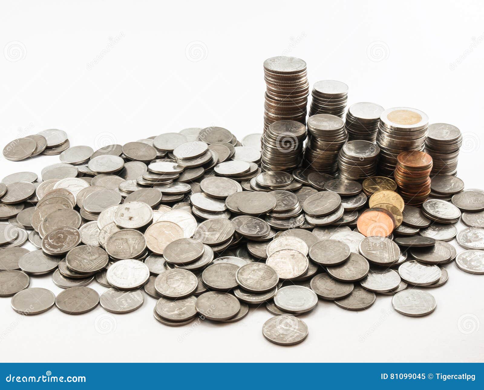 Coin Stack Baht in White Background Stock Image - Image of argent ...