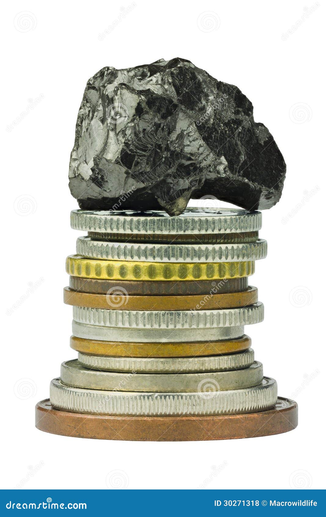 Coin Stack with Coal on Top Stock Photo - Image of copyspace, cent ...