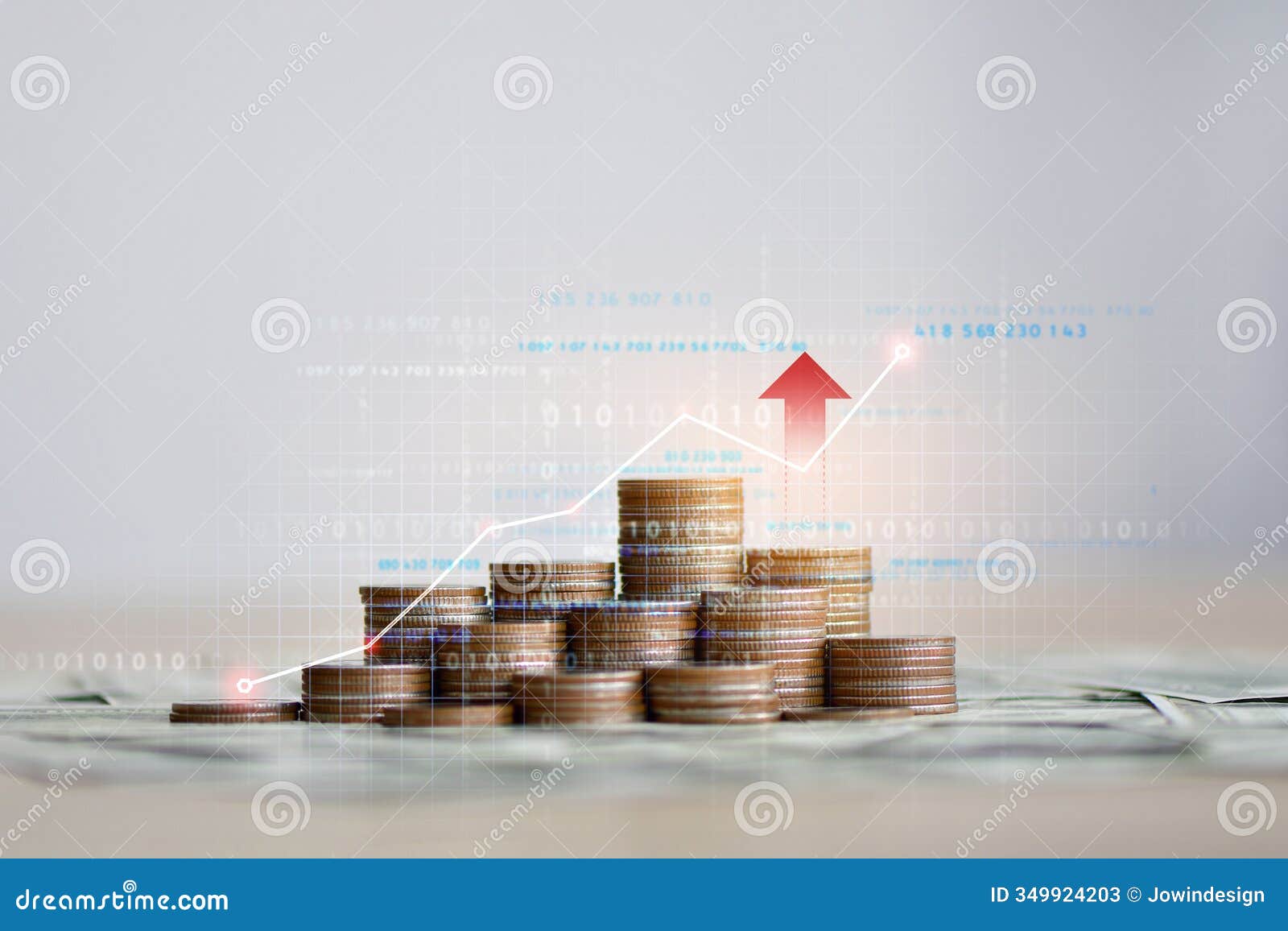 Coin Stack with Growth Chart Stock Image - Image of cash, coin: 349924203
