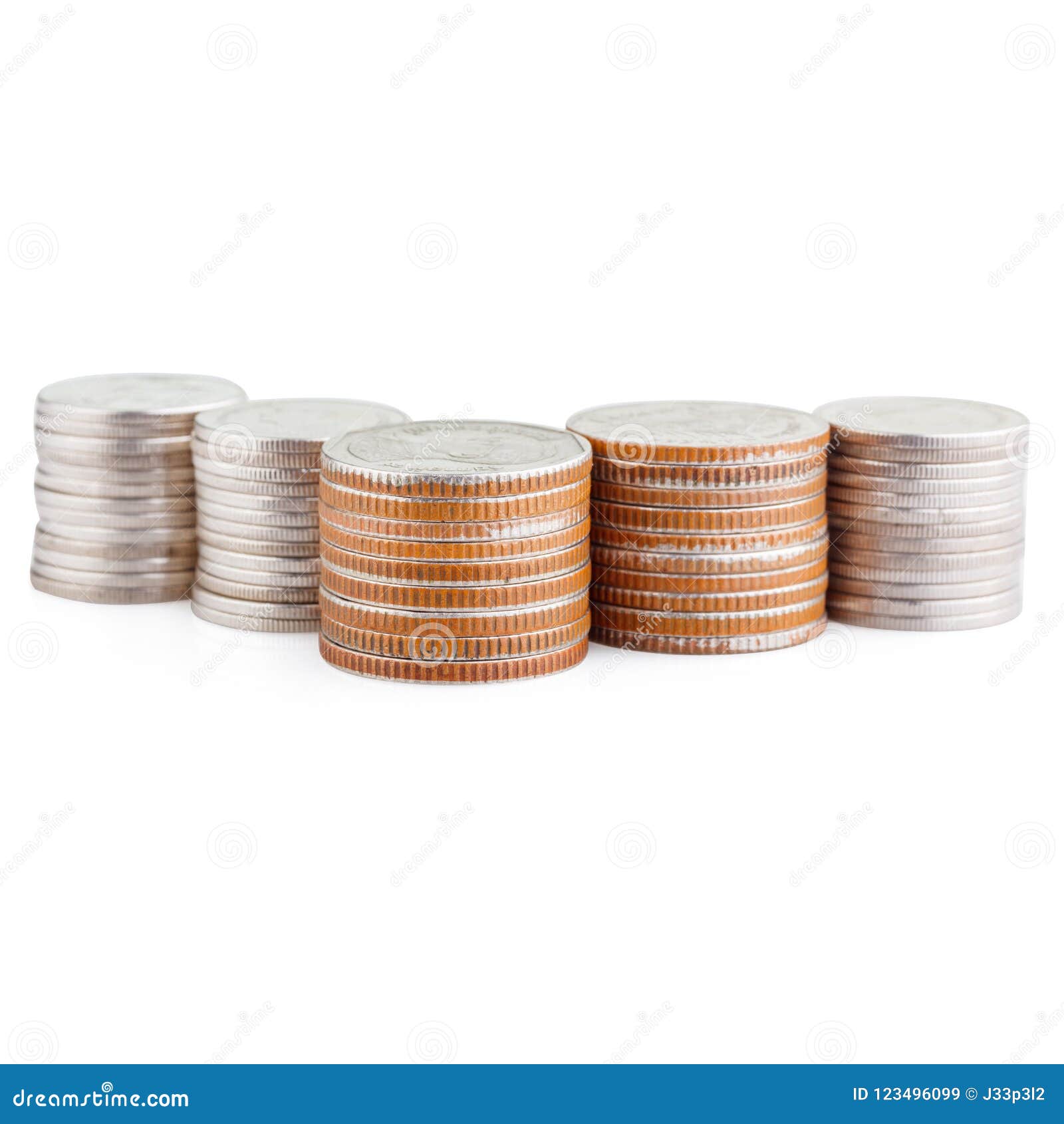 Coin Stack on White with Clipping Path Stock Image - Image of ...