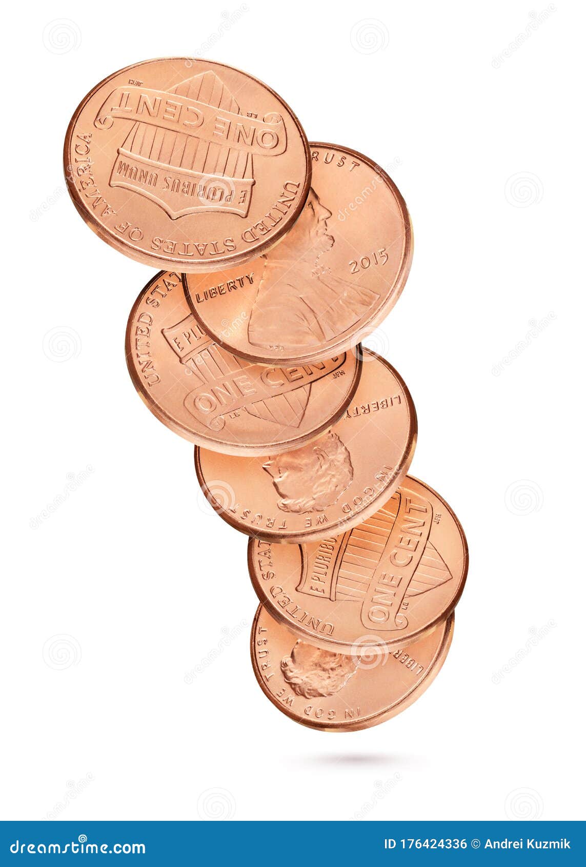 Coin Stack with Penny or One US Cents Isolated on White Stock Photo ...