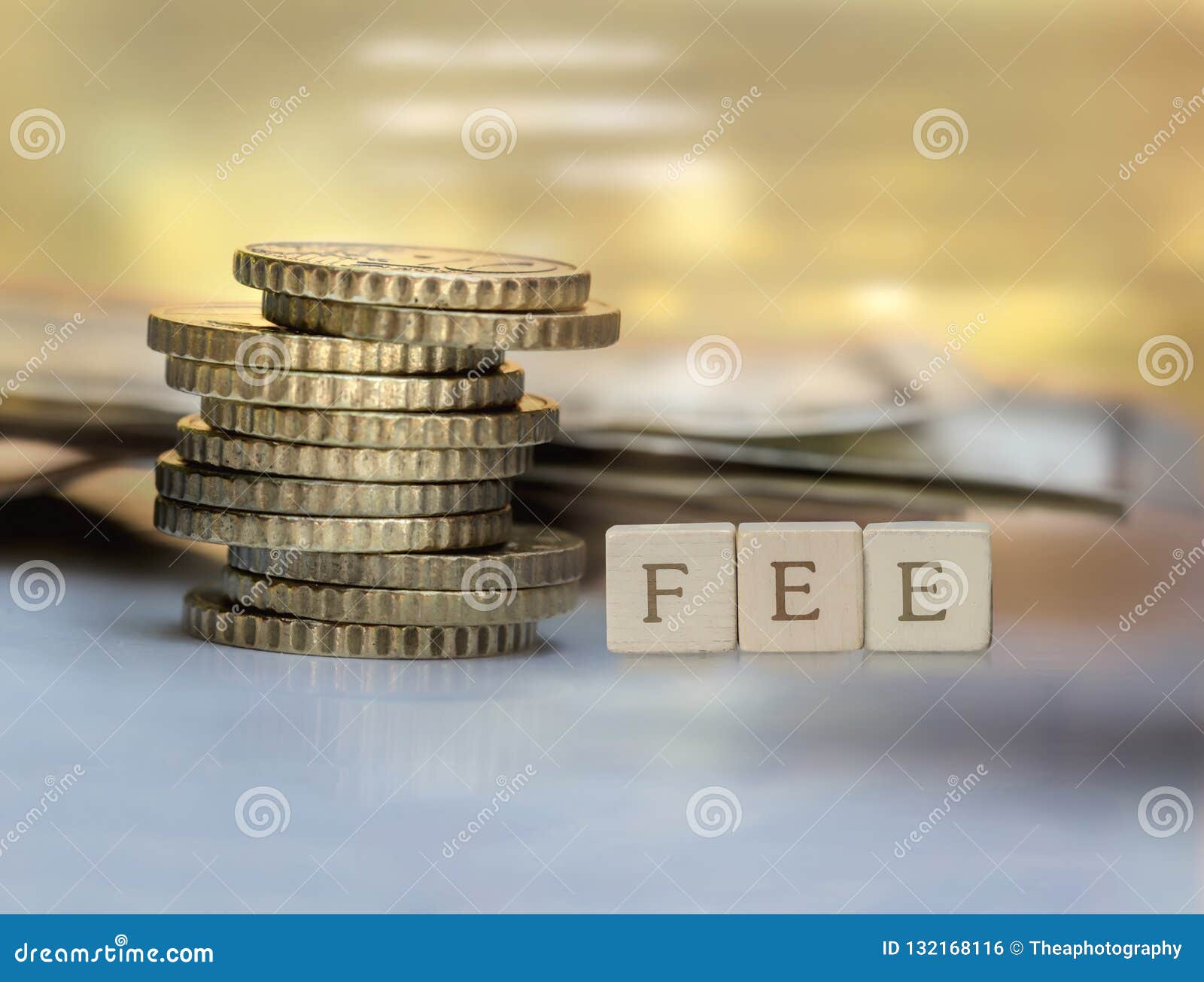 Coin Stack and Wooden Blocks with the Fee Text. Stock Photo - Image of ...