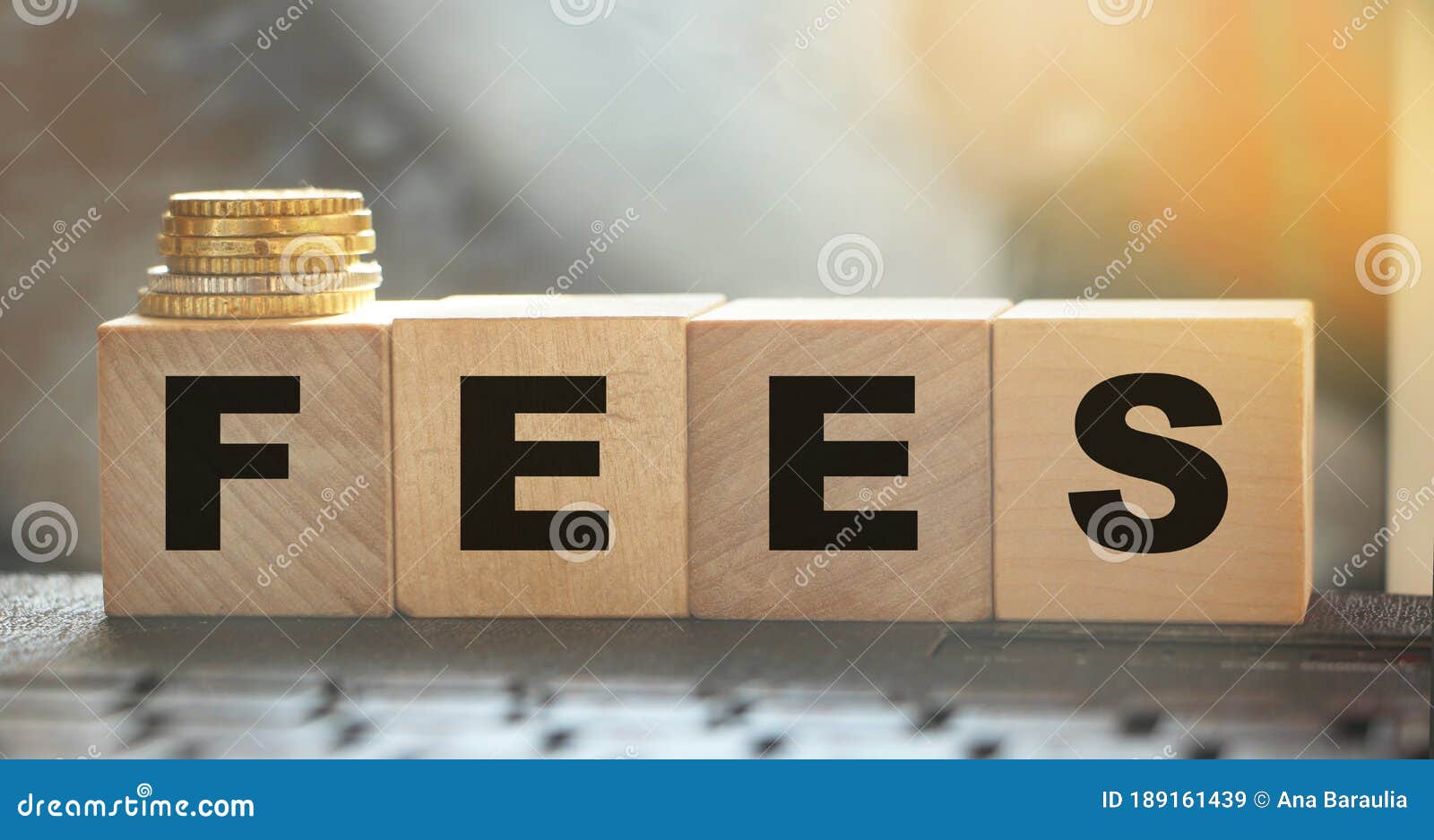 Coin Stack and Wooden Blocks with the Fee Text. Fee Finance and Money ...