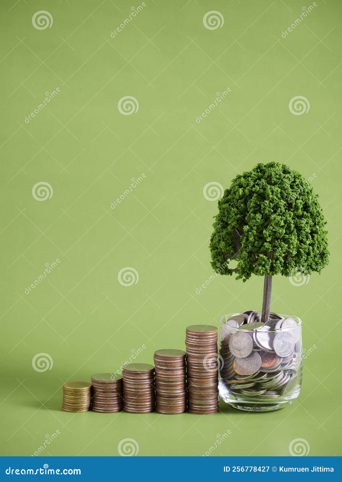 Coin Stacks on Green Background Stock Image - Image of background ...