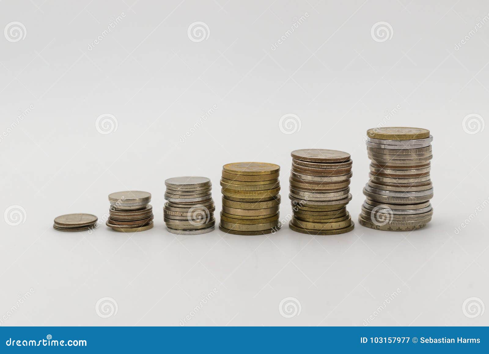 Coin Stacks on a White Background Stock Image - Image of balance, cash ...