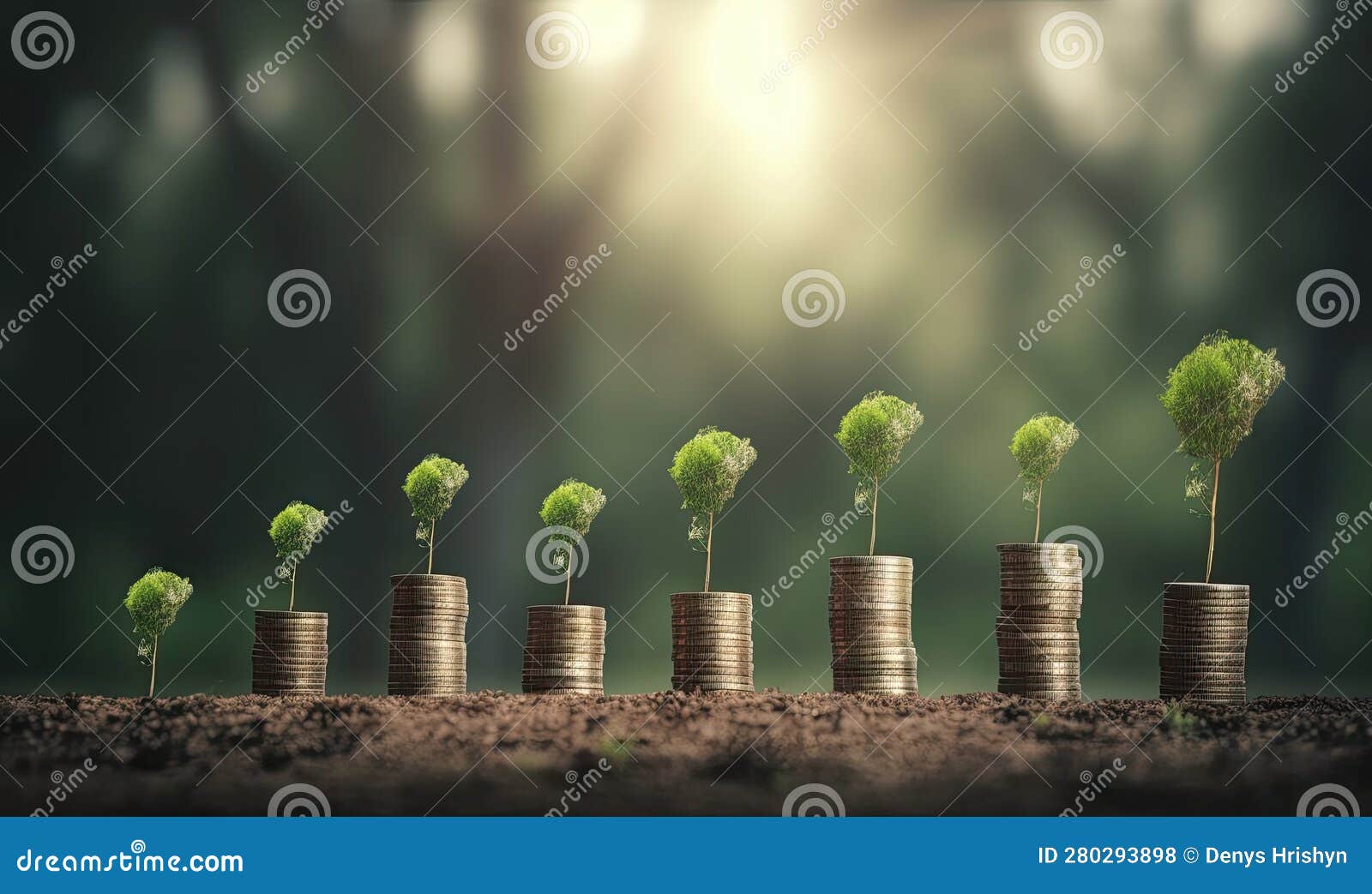 Coin Stacks with Trees and Rising Graph for Financial Growth Concept ...