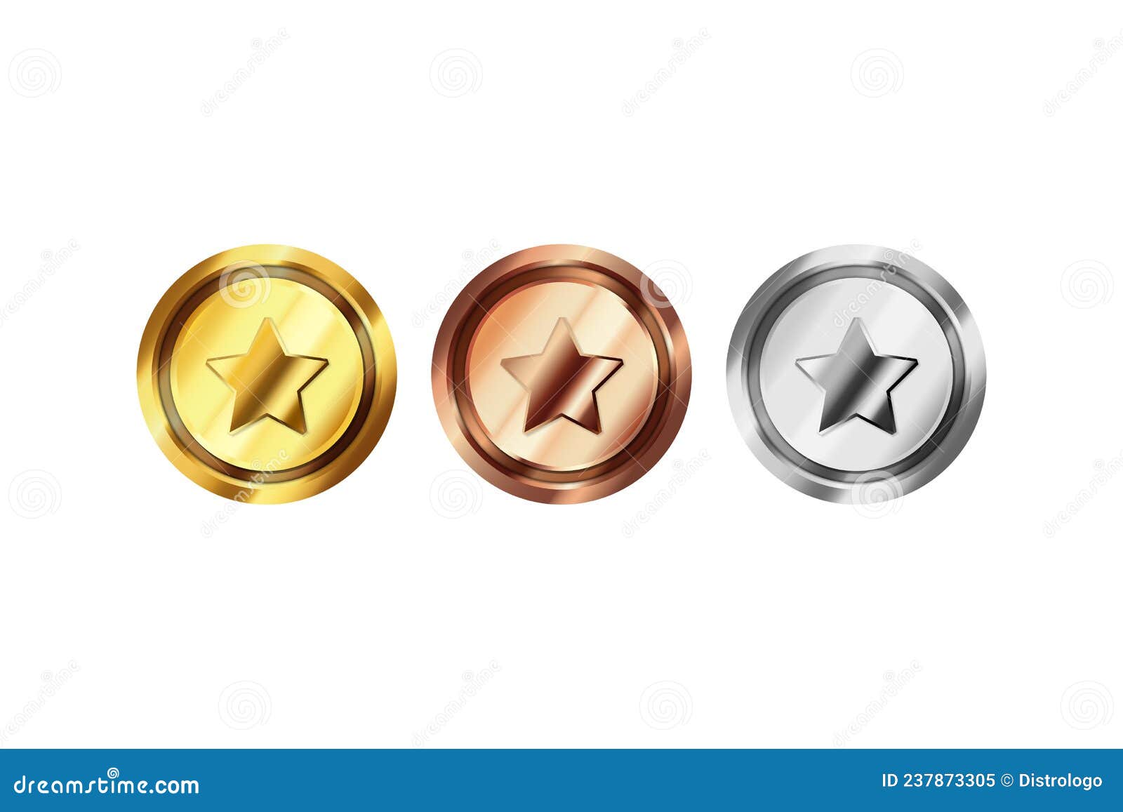 Coin with Star Image. Gold, Silver, and Bronze Coins or Medals Set ...