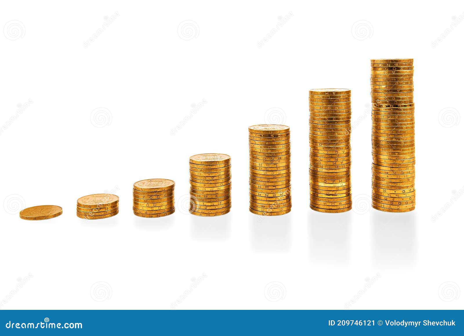 Coin steps on white stock image. Image of isolated, heap - 209746121