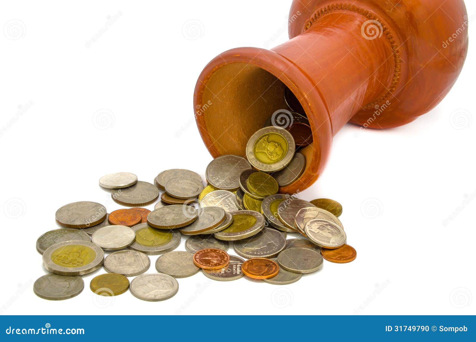 Coin of Thailand Saving Them in a Clay Pot on a White Backgro Stock ...
