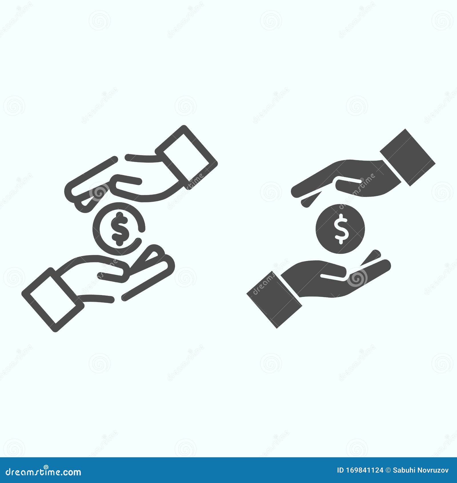 Coin between Two Hands Line and Solid Icon. Coin in Hands Vector ...
