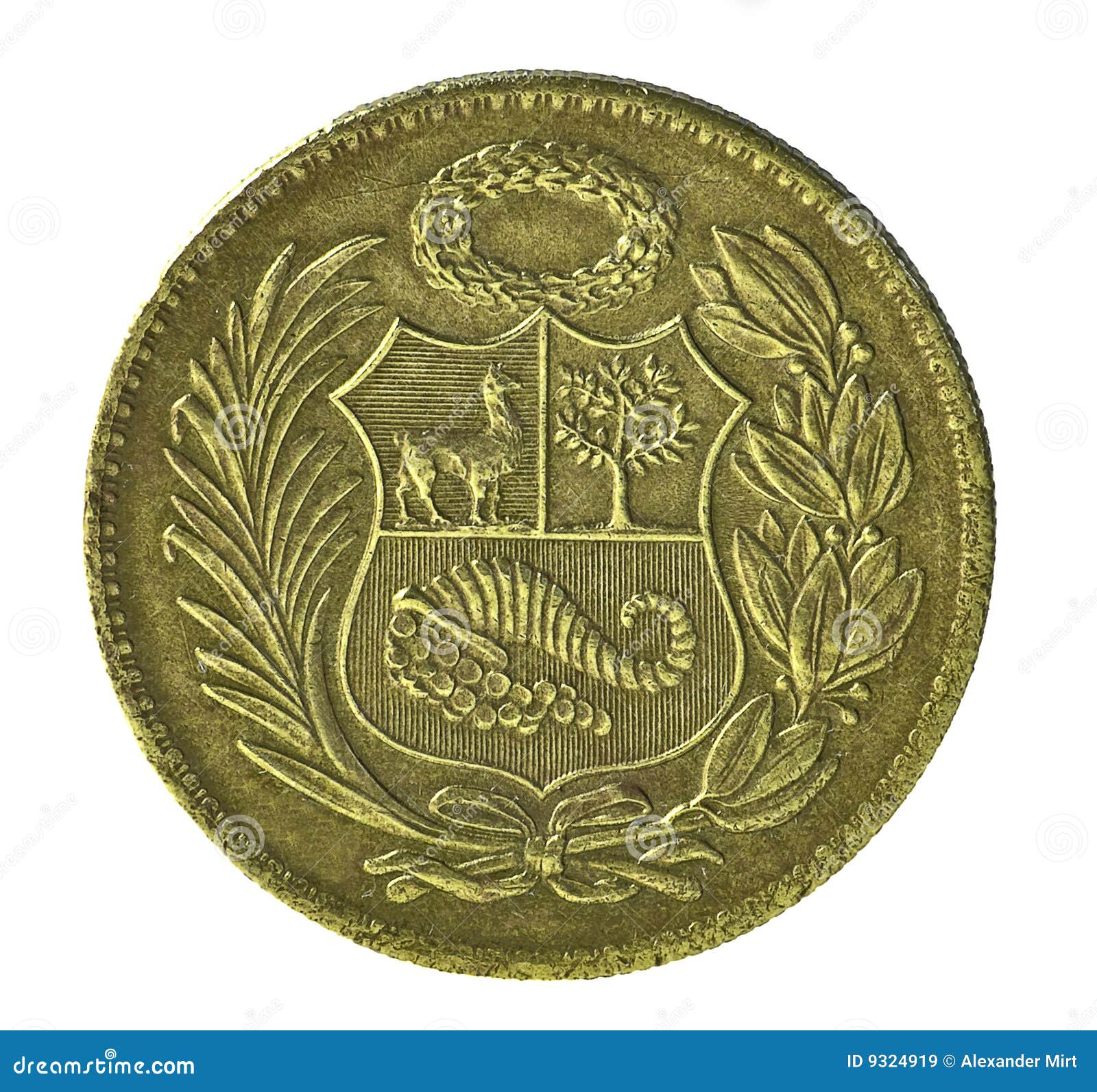 Coin. Un Sol De Oro. Peru. Revers Stock Image - Image of close ...