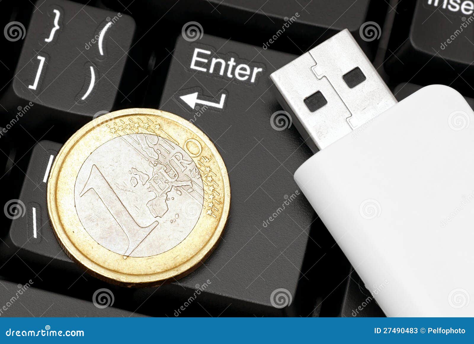 Coin and usb flash card. stock image. Image of financial - 27490483