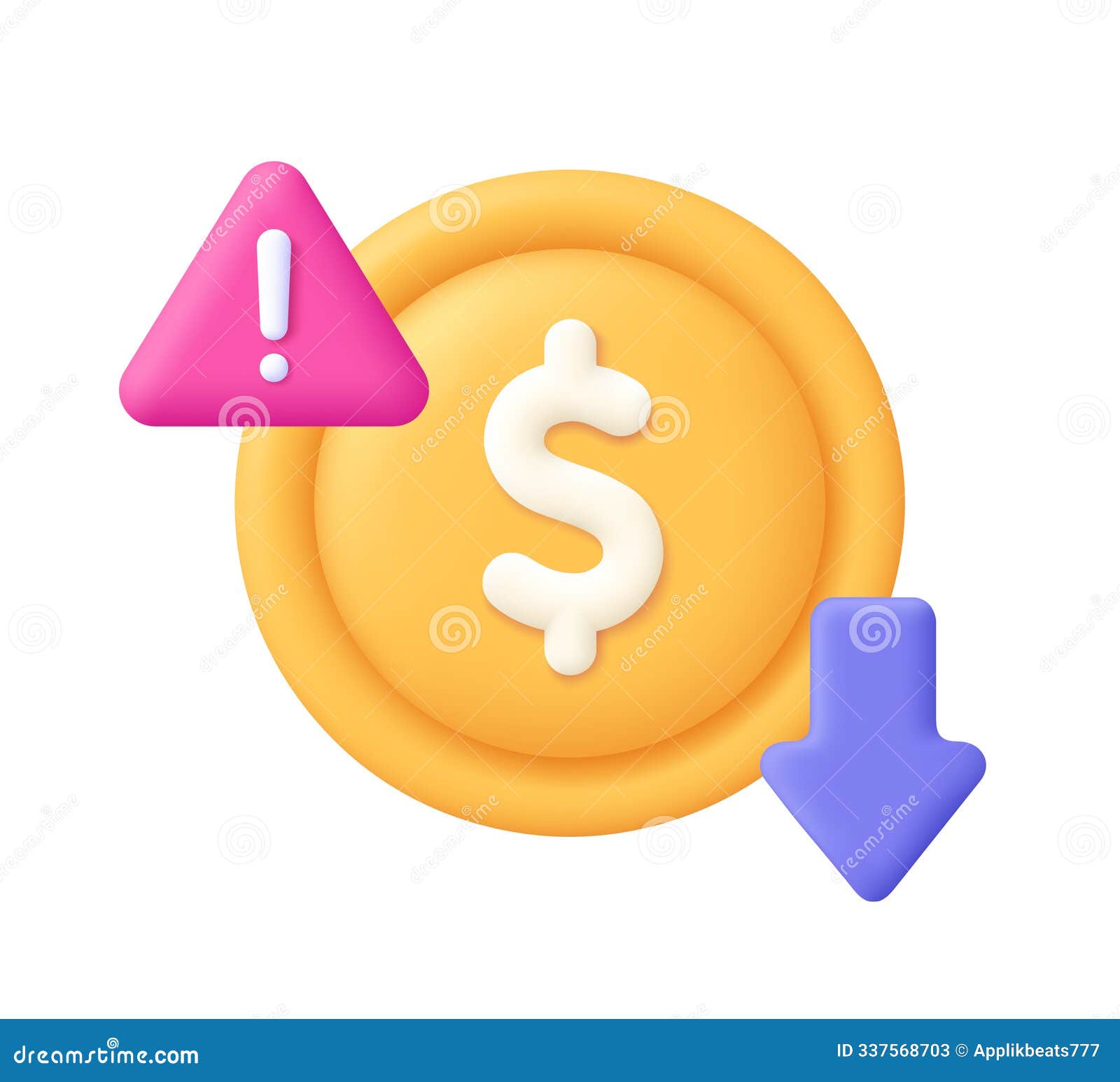 Coin with Warning Sign and Arrow Down. Money Decrease, Falling Value ...