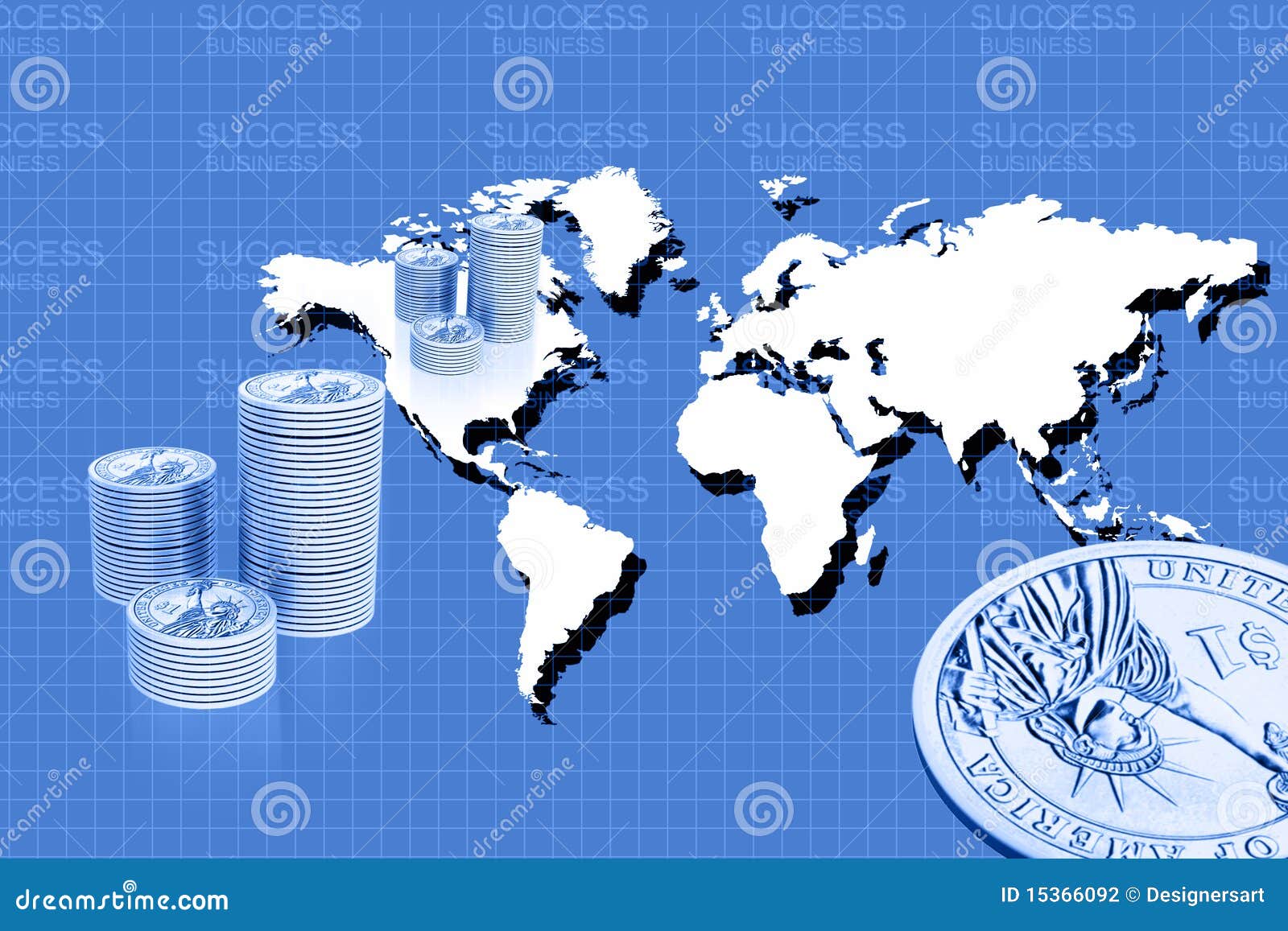 Coin and world map stock illustration. Illustration of commercial ...