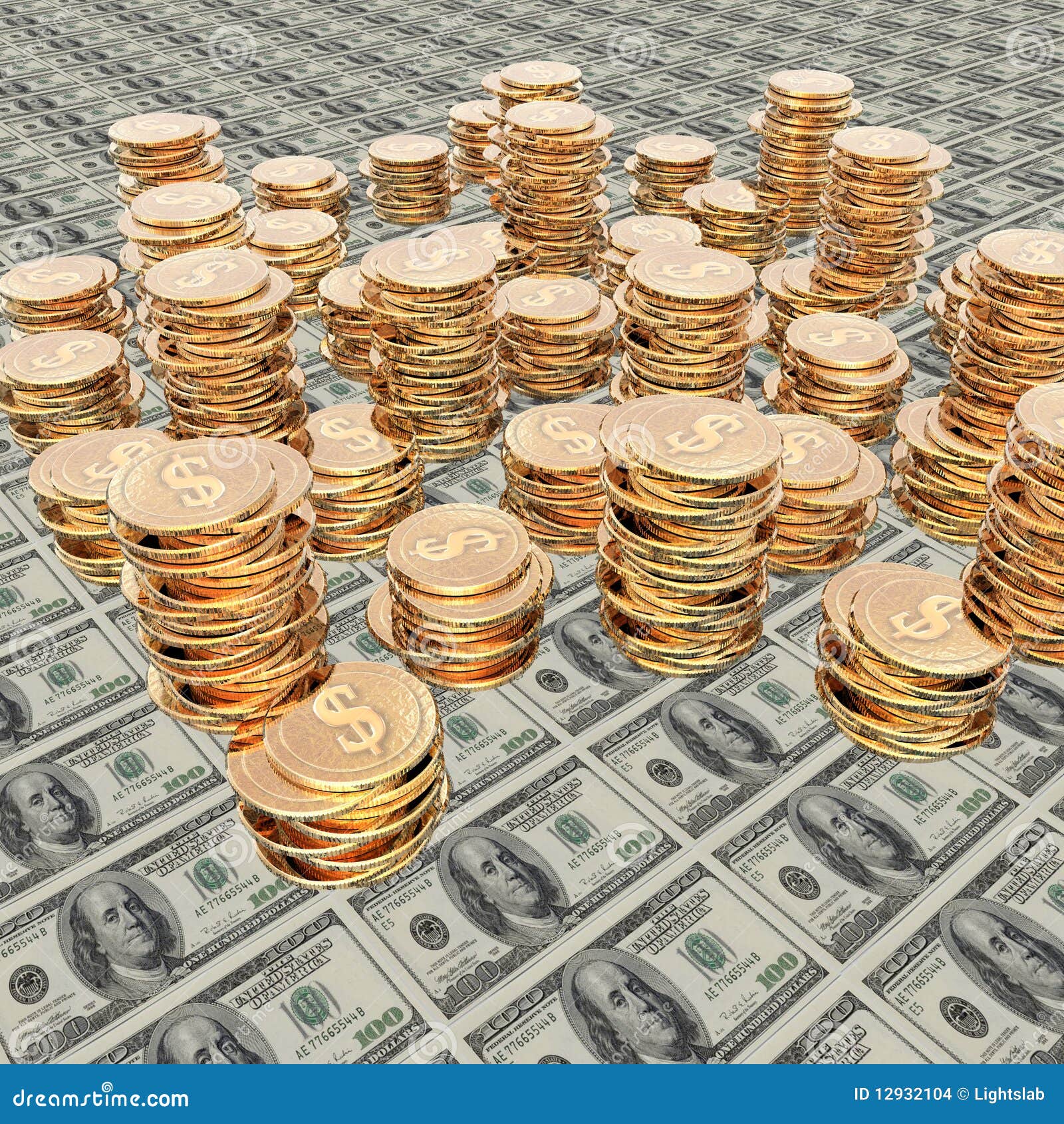 Coins on 100 us dollar stock illustration. Illustration of column ...