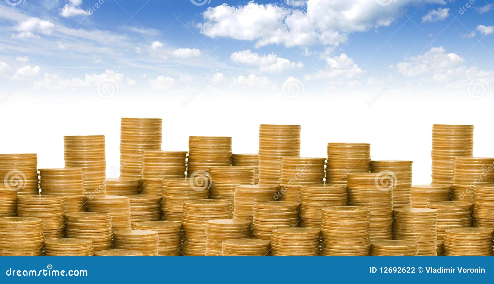 Coins against the blue sky stock photo. Image of invest - 12692622
