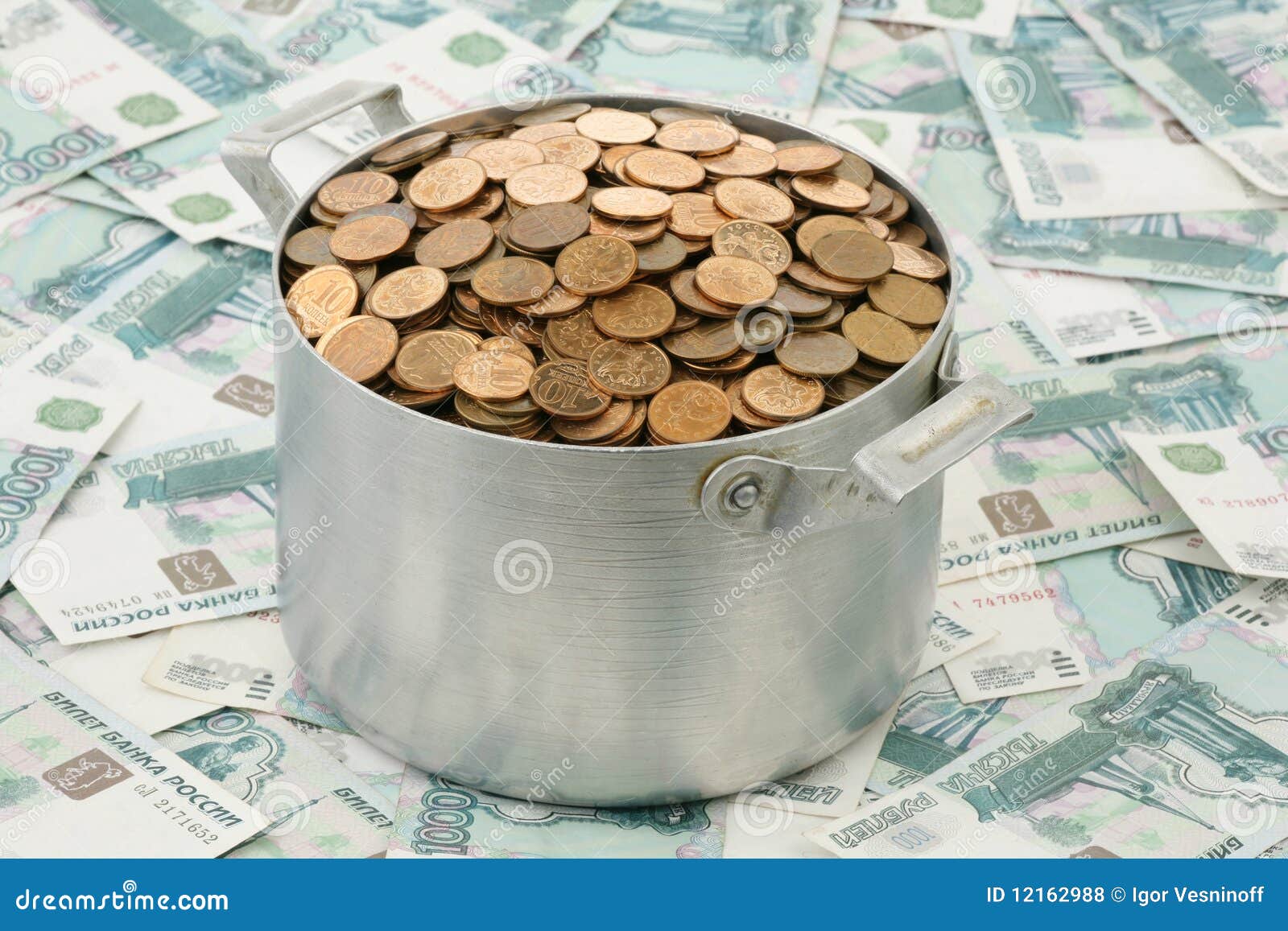 Coins in an aluminium pan stock photo. Image of rouble - 12162988