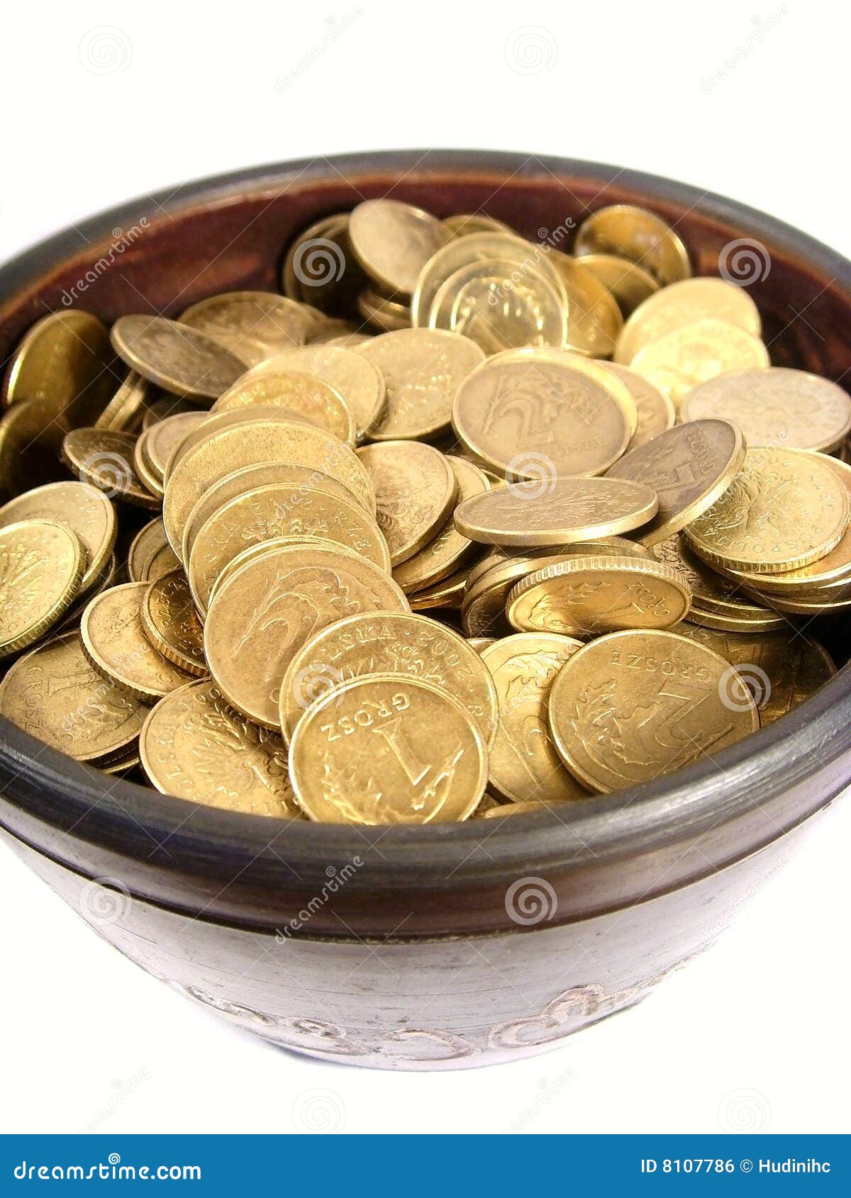 Coins in ancient bowl stock photo. Image of market, small - 8107786