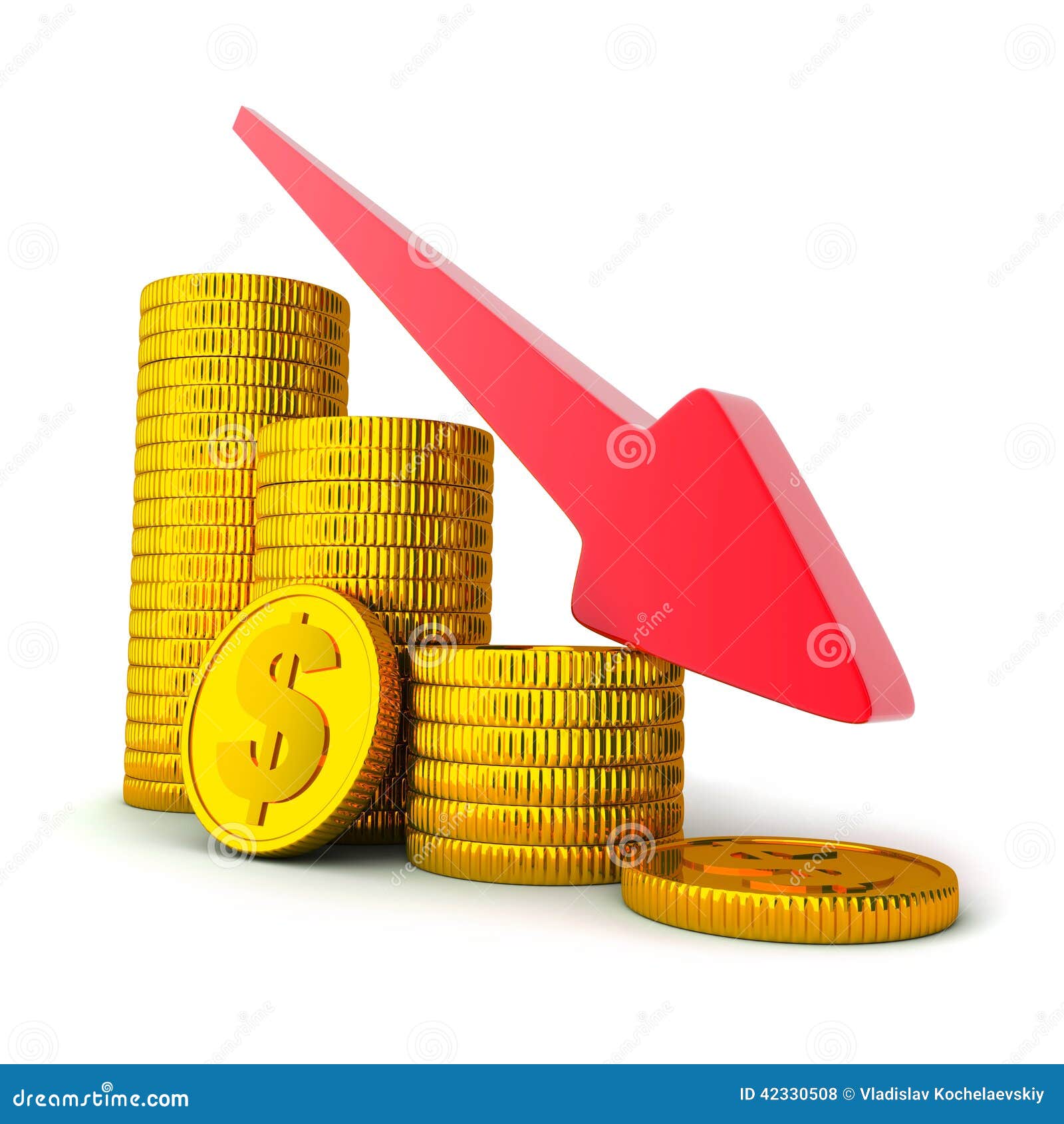 Coins and arrow down stock illustration. Illustration of arrow - 42330508