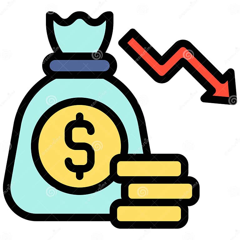 Coins Bag with Decrease Arrow Icon, Bankruptcy Related Vector Stock Vector - Illustration of ...