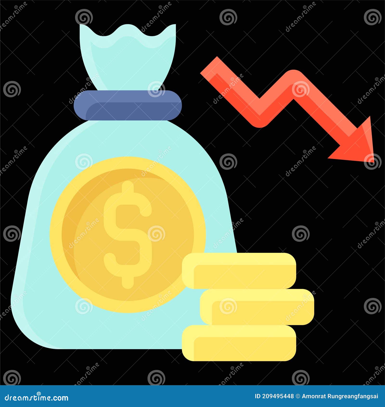 Coins Bag with Decrease Arrow Icon, Bankruptcy Related Vector Stock Vector - Illustration of ...