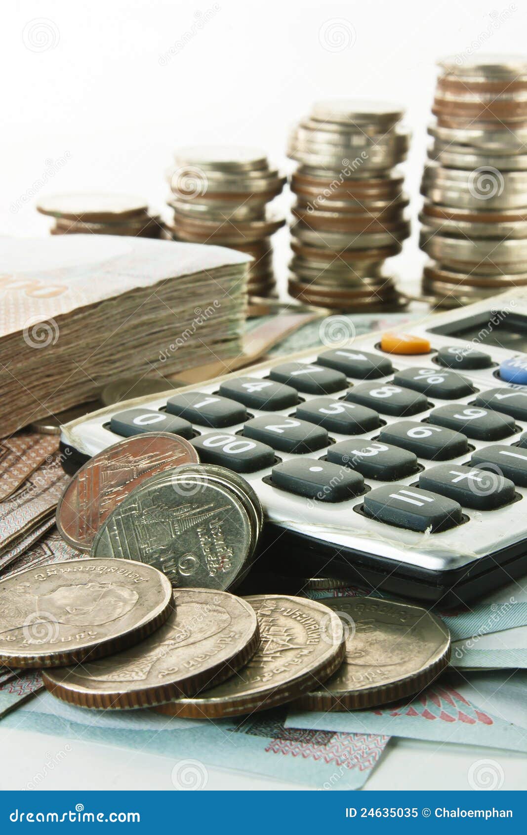 Coins,bank Notes and Calculator Stock Image - Image of cost, concepts ...
