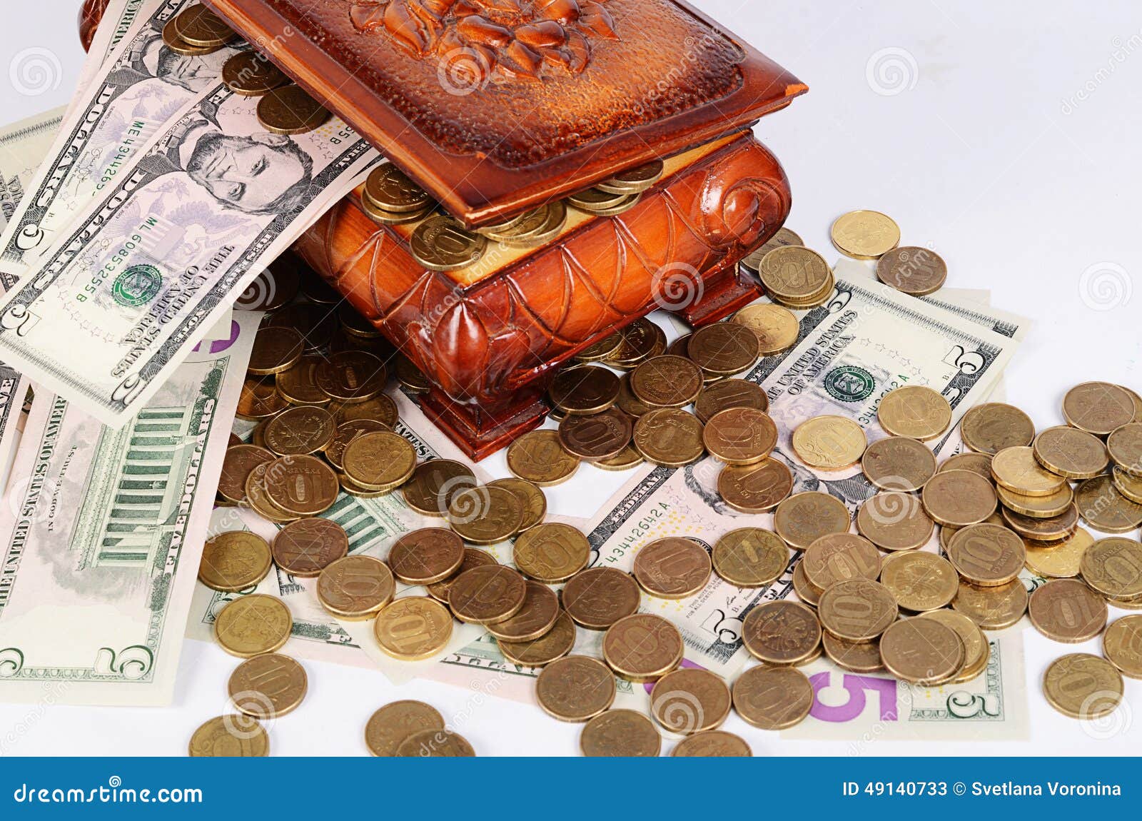 Coins and Banknotes in the Box Stock Image - Image of savings, antique ...