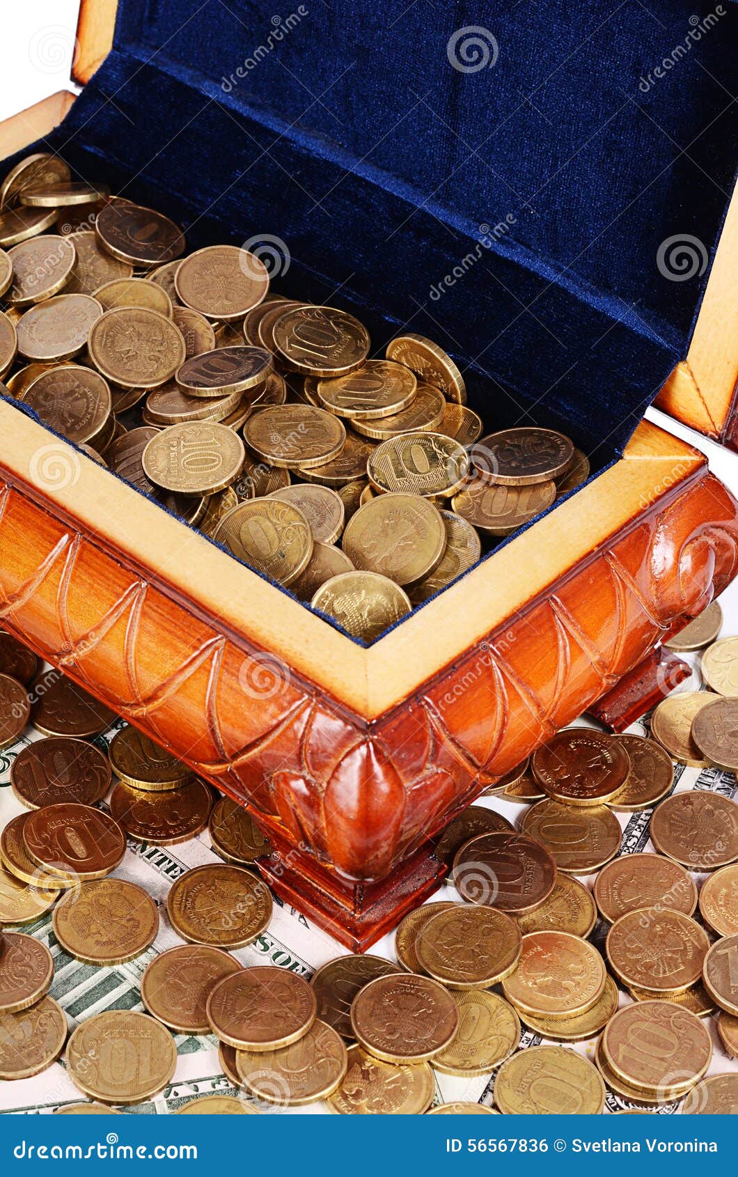 Coins and Banknotes in the Box Stock Photo - Image of finances, savings ...