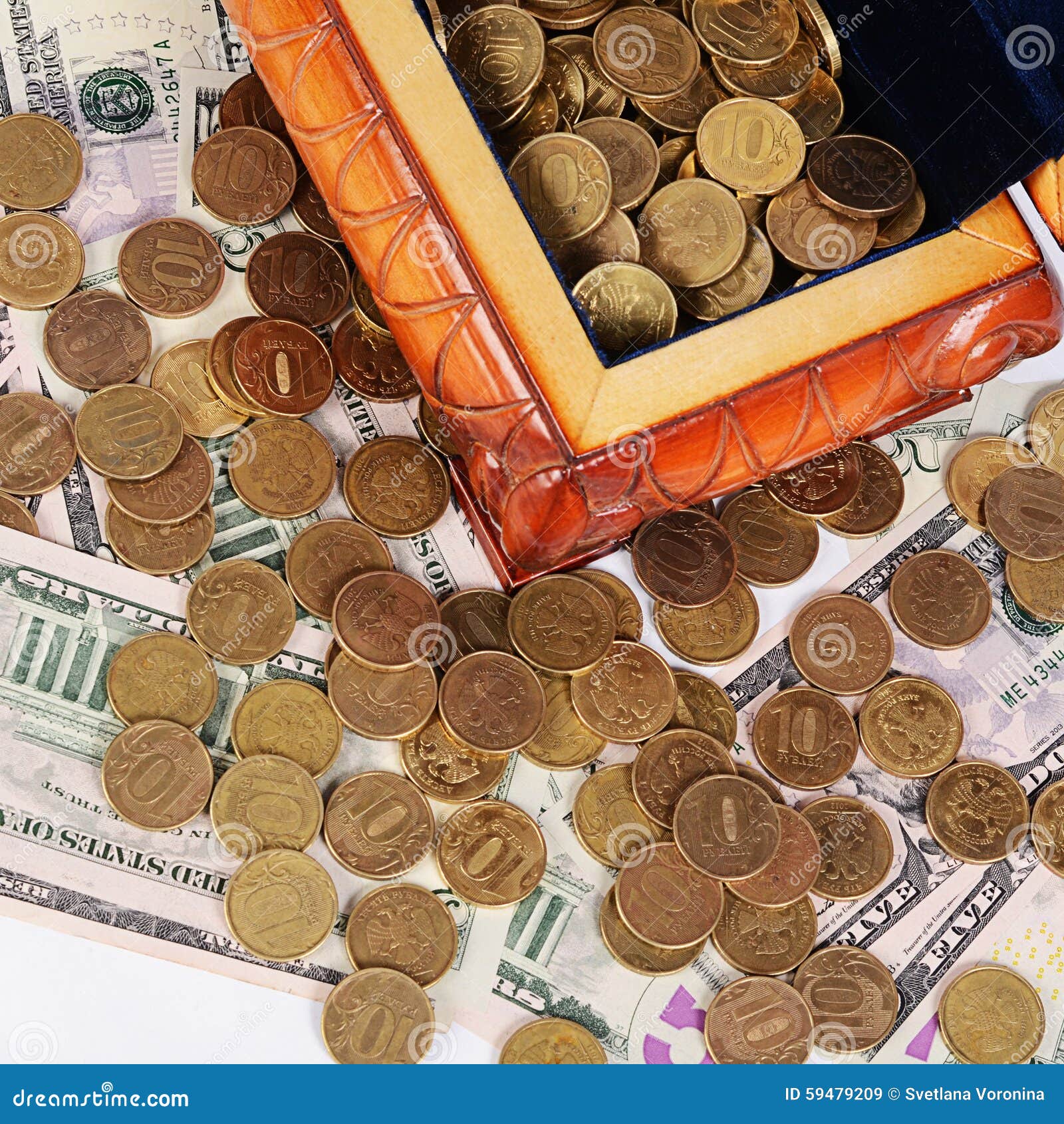 Coins and Banknotes in the Box Stock Image - Image of jackpot, bank ...